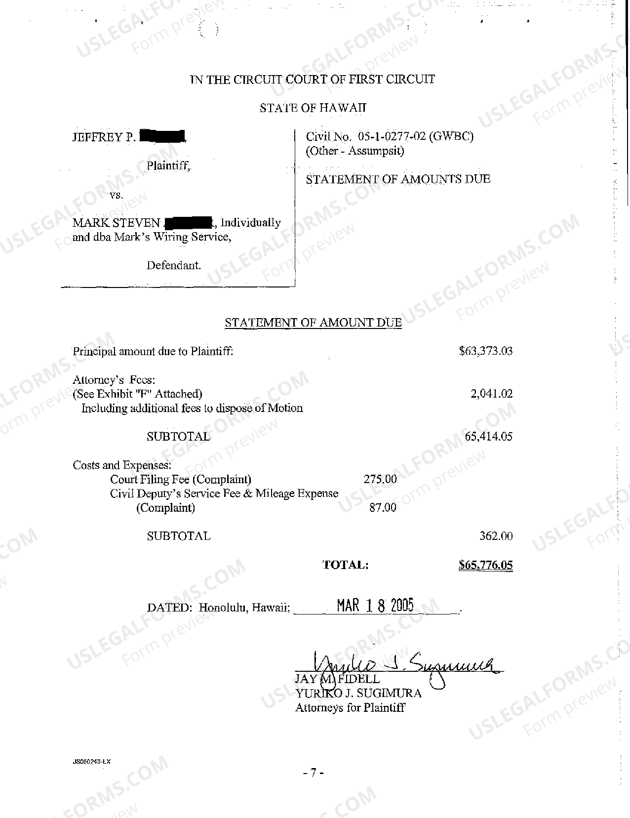 Hawaii Plaintiff's Motion for Entry of Default Judgment Against Defendant | US Legal Forms