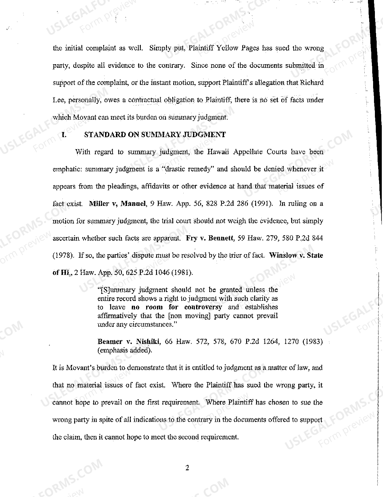 Hawaii Defendant's Memorandum in Opposition to Plaintiff's Motion for Summary Judgment | US ...