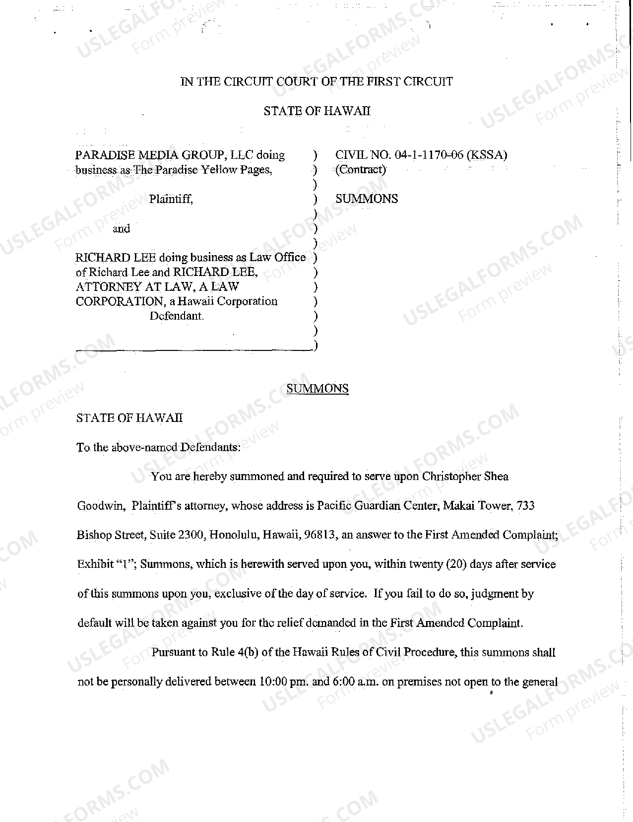 Hawaii First Amended Complaint | US Legal Forms