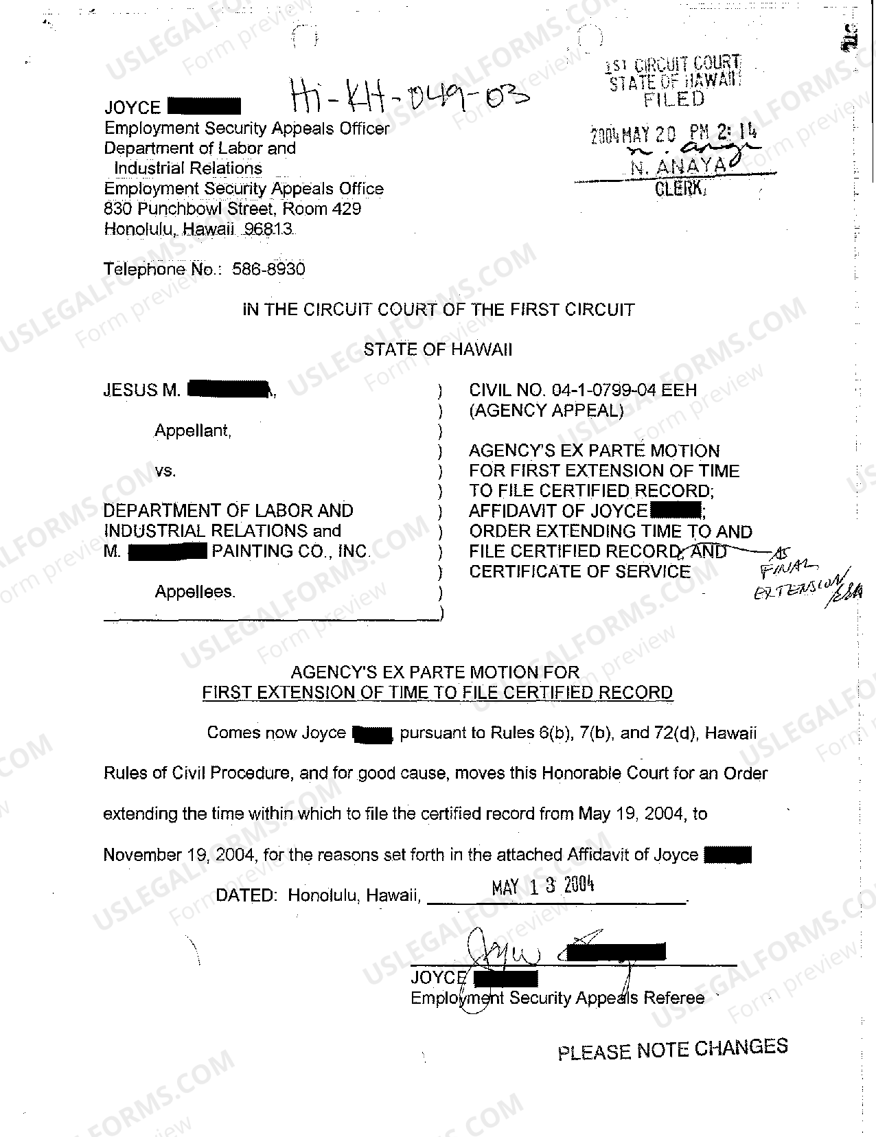 Hawaii Agency's Ex Parte Motion for First Extension of Time to File ...