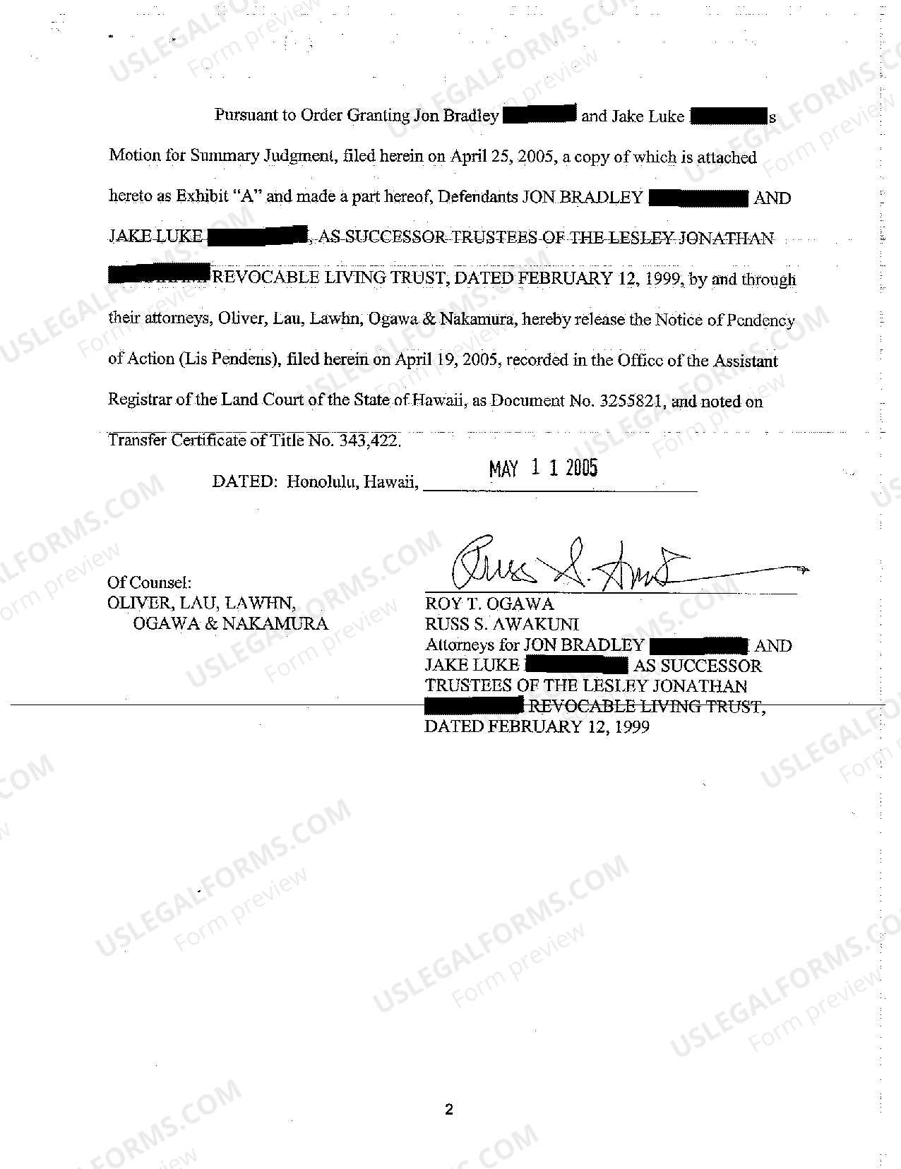 Hawaii Release of Lis Pendens - Lis Pendens Hawaii | US Legal Forms