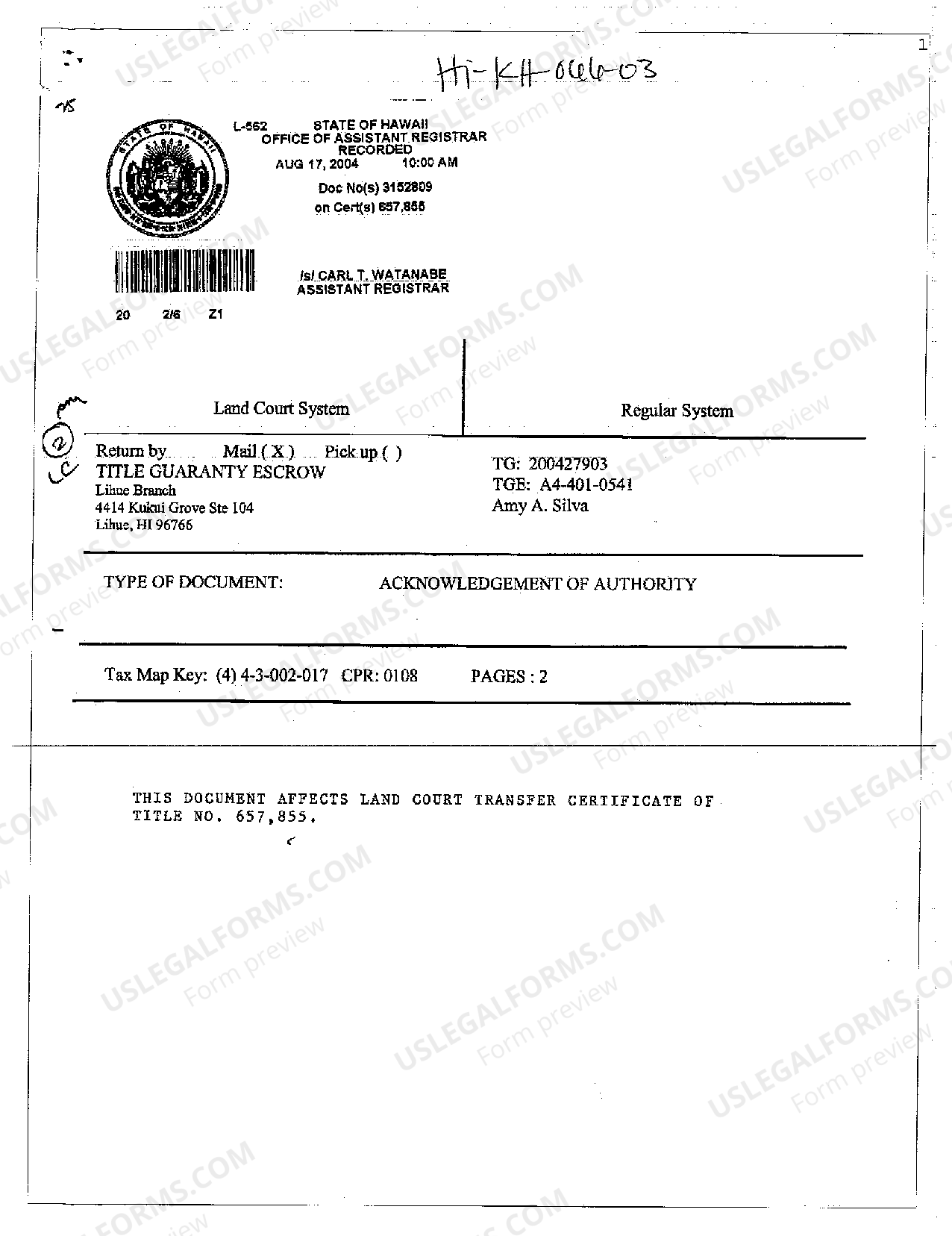 Hawaii Acknowledgment of Authority | US Legal Forms