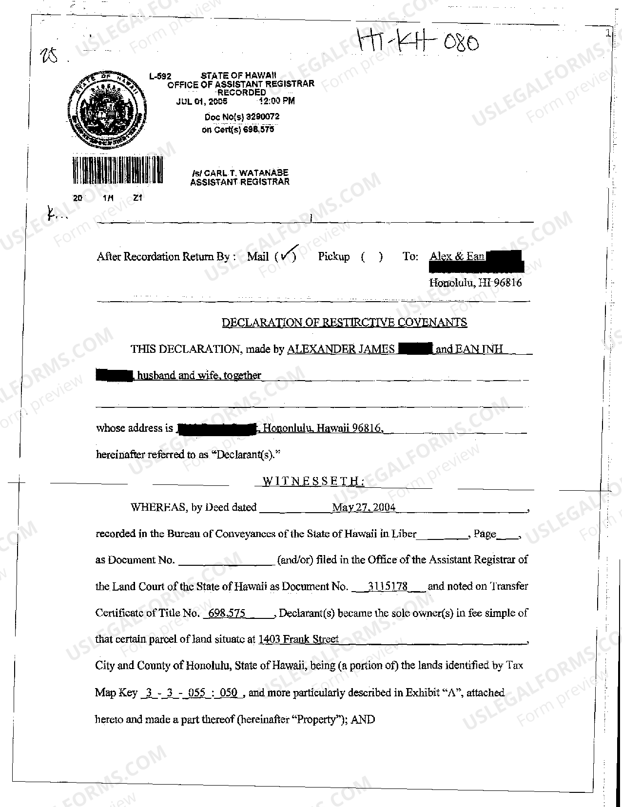 Hawaii Declaration of Restrictive Covenants - Hawaii Declaration Form ...