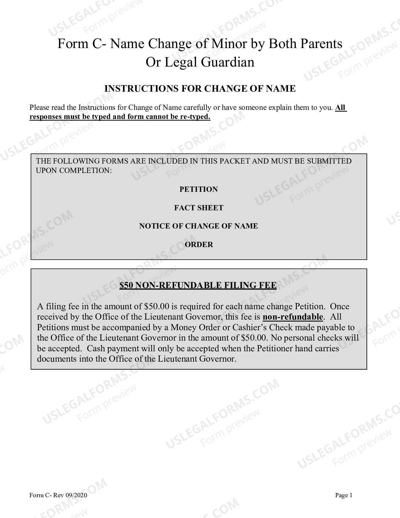 Hawaii Instructions and Forms for Name Change of Minor by Both Parents ...