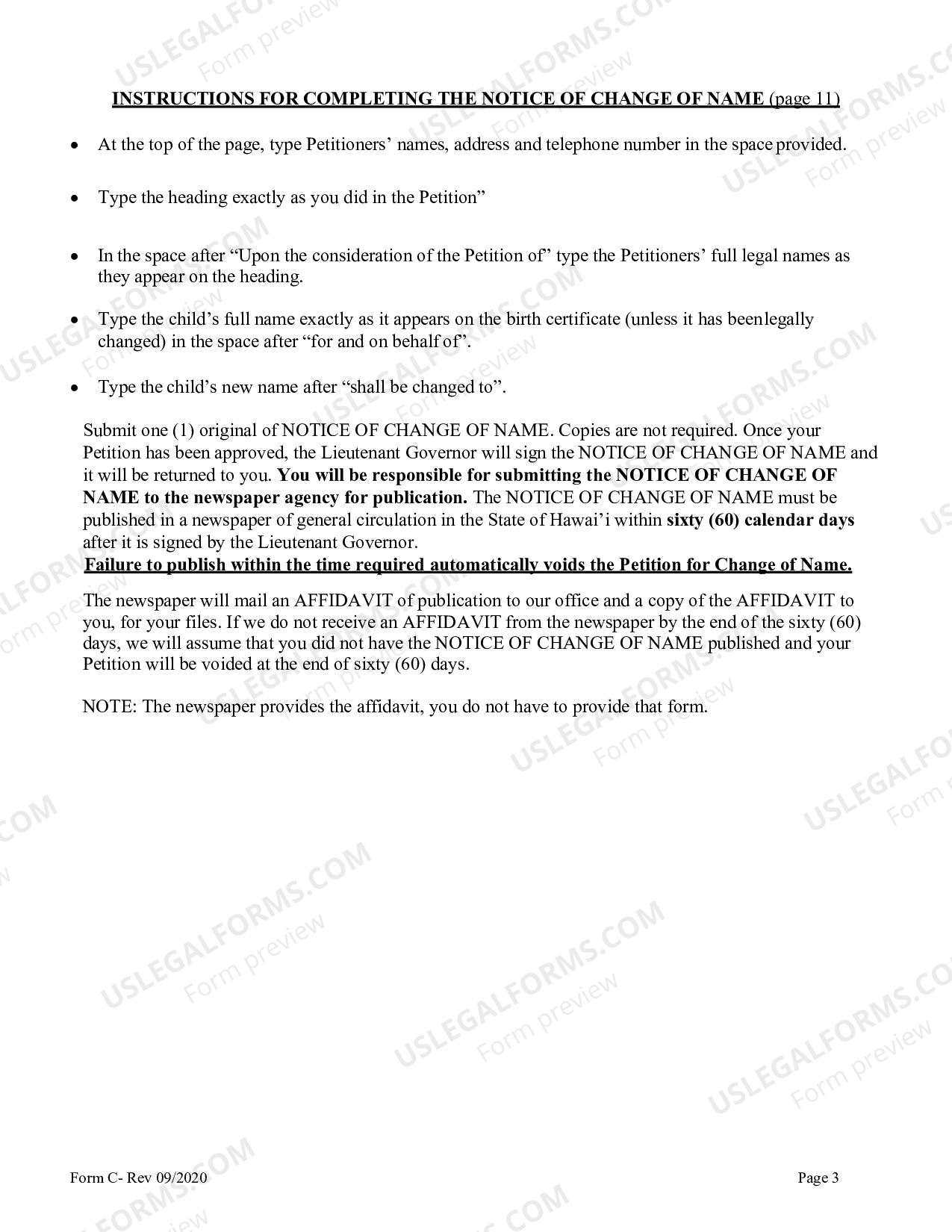 Hawaii Instructions and Forms for Name Change of Minor by Both Parents ...