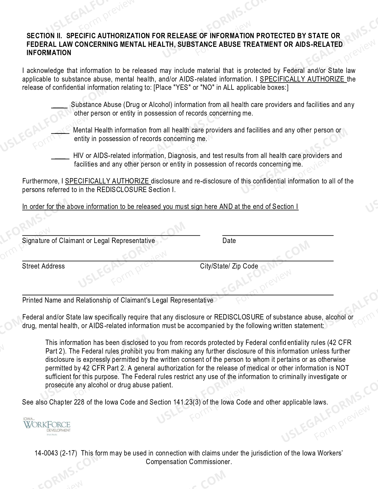 Iowa Authorization to Release Information Regarding Claimants Seeking ...