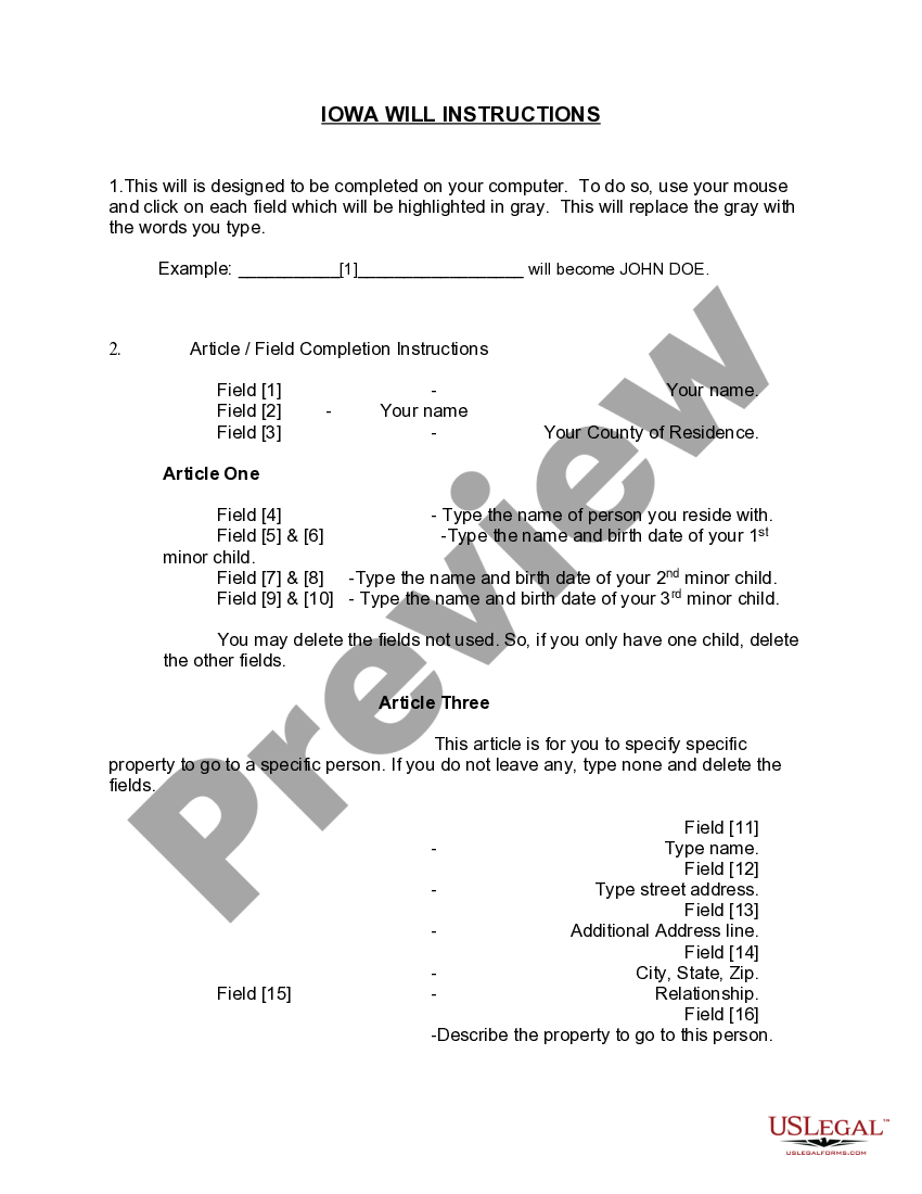 Iowa Mutual Wills or Last Will and Testaments for Unmarried Persons living together with Minor Children | US Legal Forms