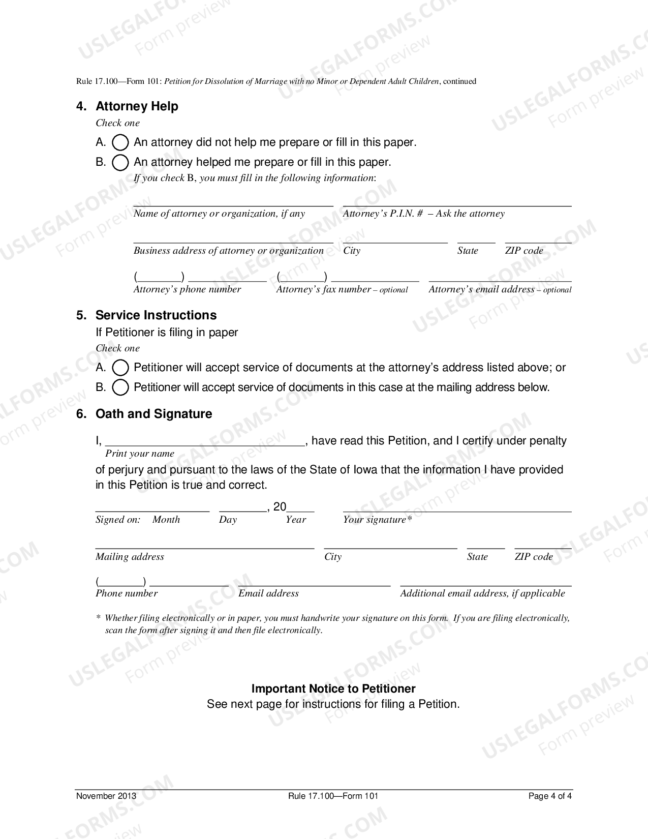 Iowa Petition for Dissolution of Marriage - Adult Children | US Legal Forms