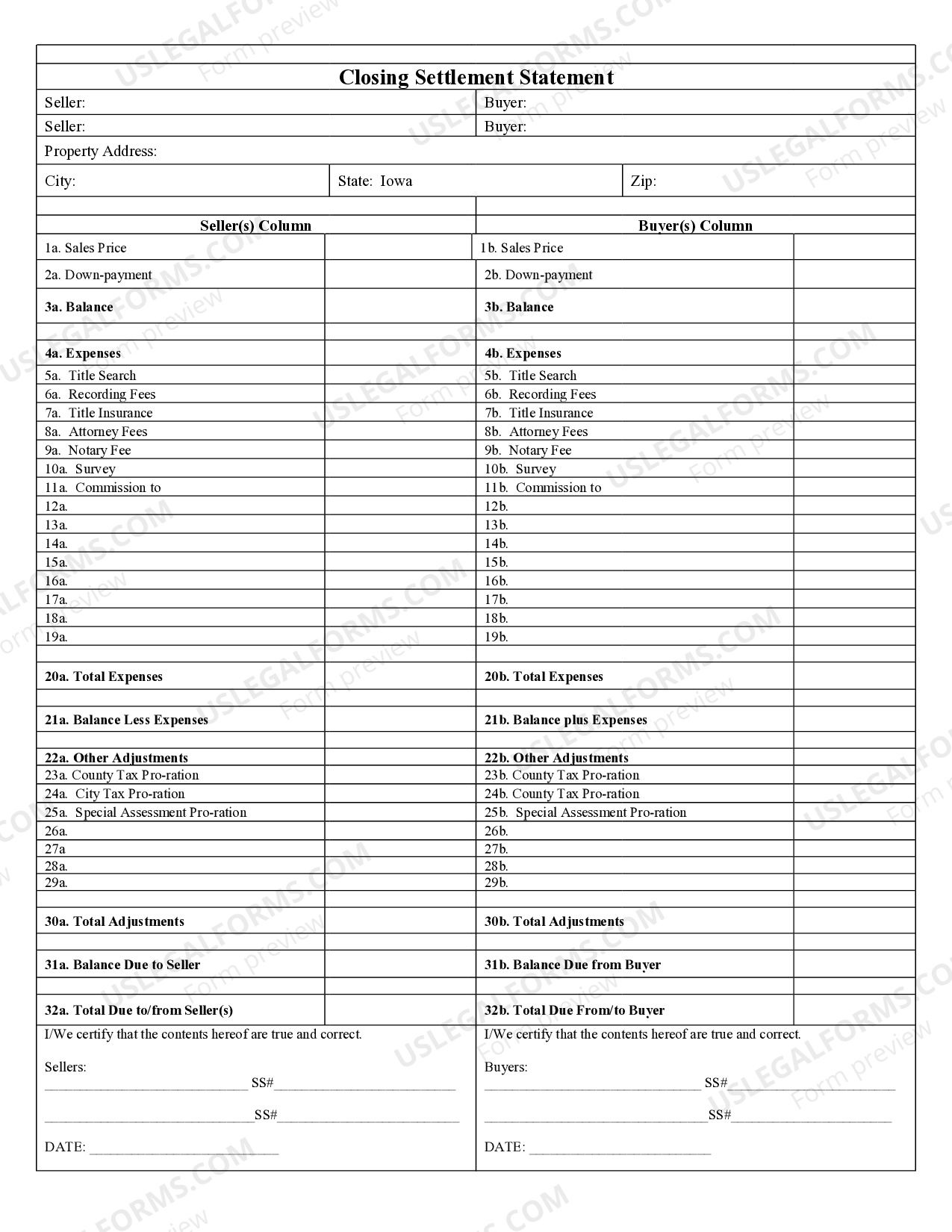 Iowa Closing Statement | US Legal Forms