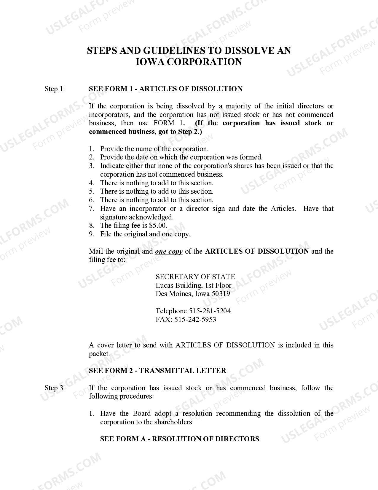 Iowa Dissolution Package to Dissolve Corporation - Iowa Statement Of ...