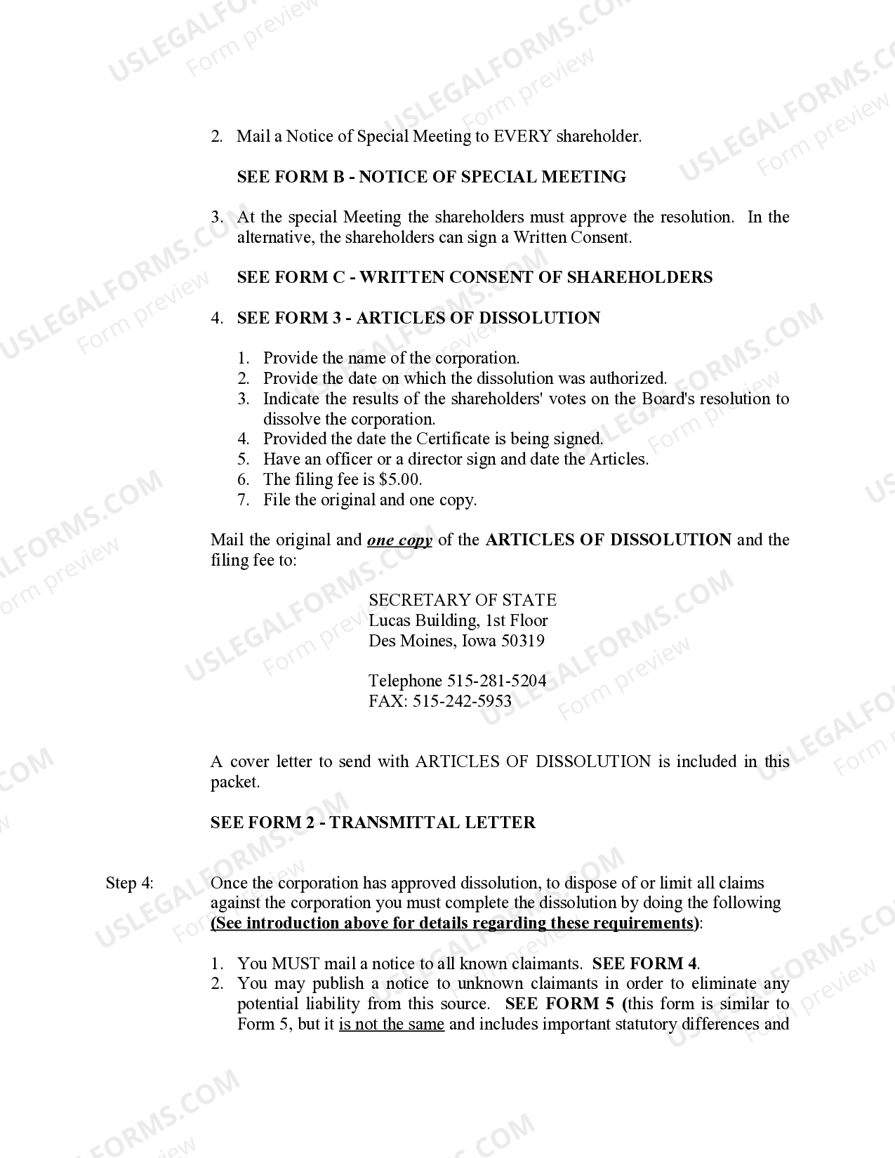 Iowa Dissolution Package to Dissolve Corporation - Iowa Statement Of ...