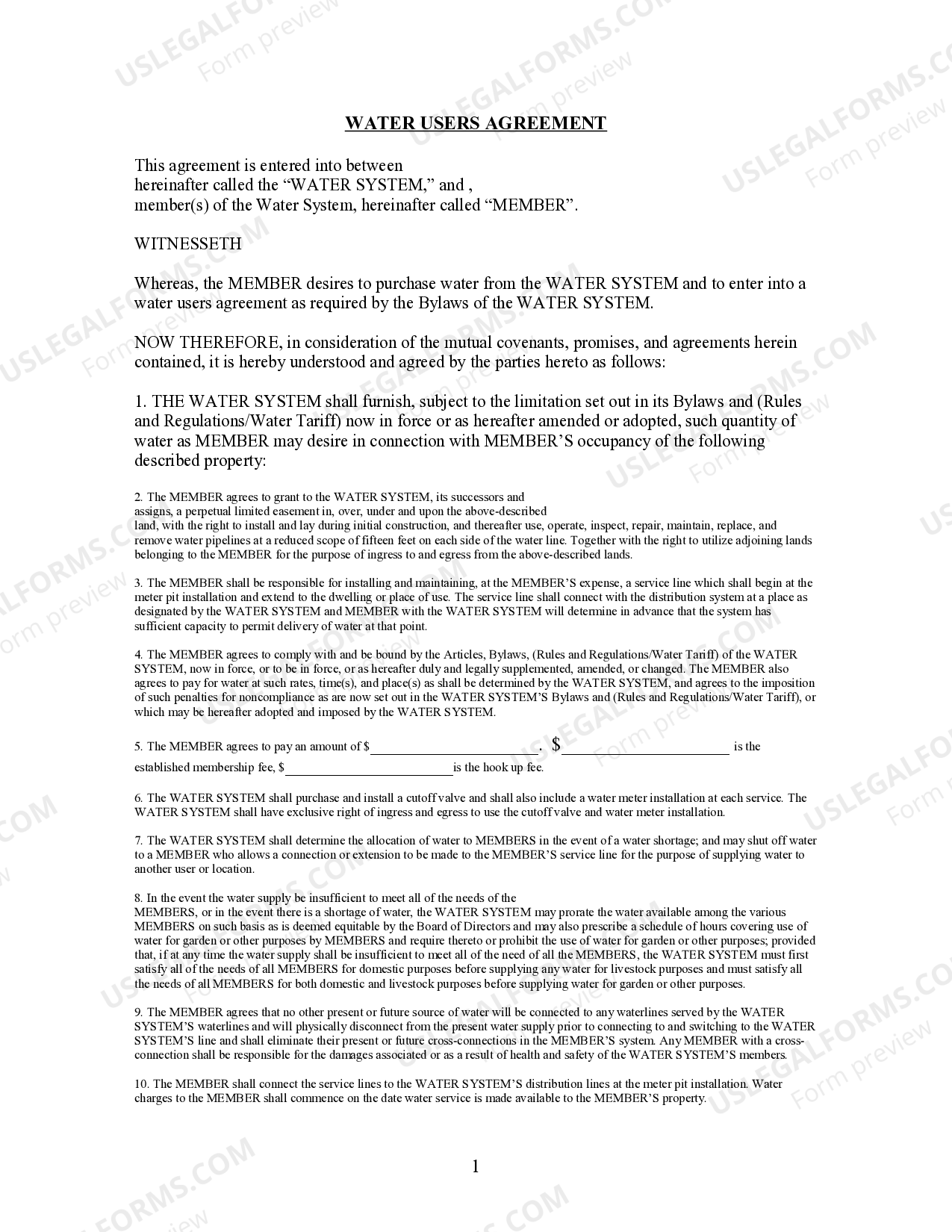 Iowa Water Users Agreement for Construction of Water Pipeline | US ...