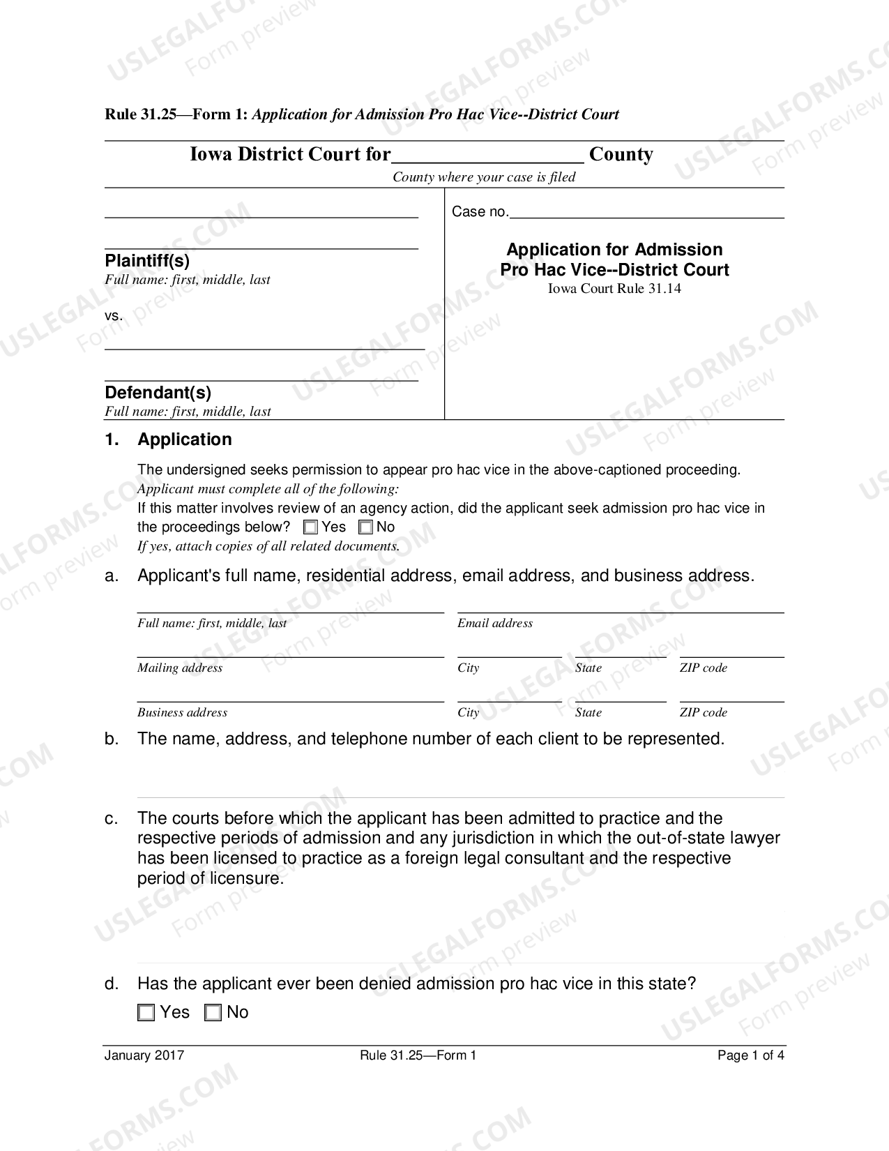 Iowa Pro Hac Vice Form Fillable - Printable Forms Free Online