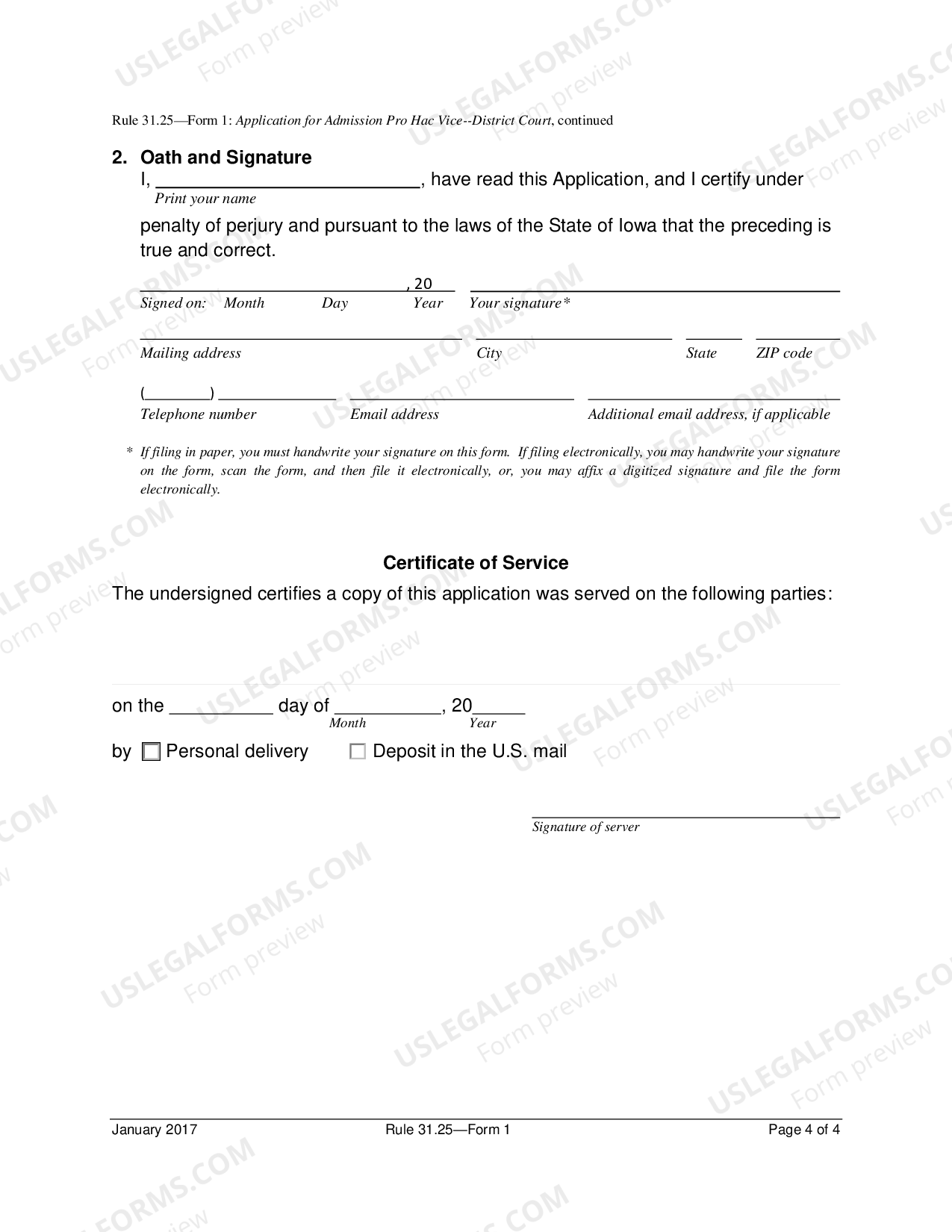 Iowa Application for Admission Pro Hac Vice - District Court | US Legal ...