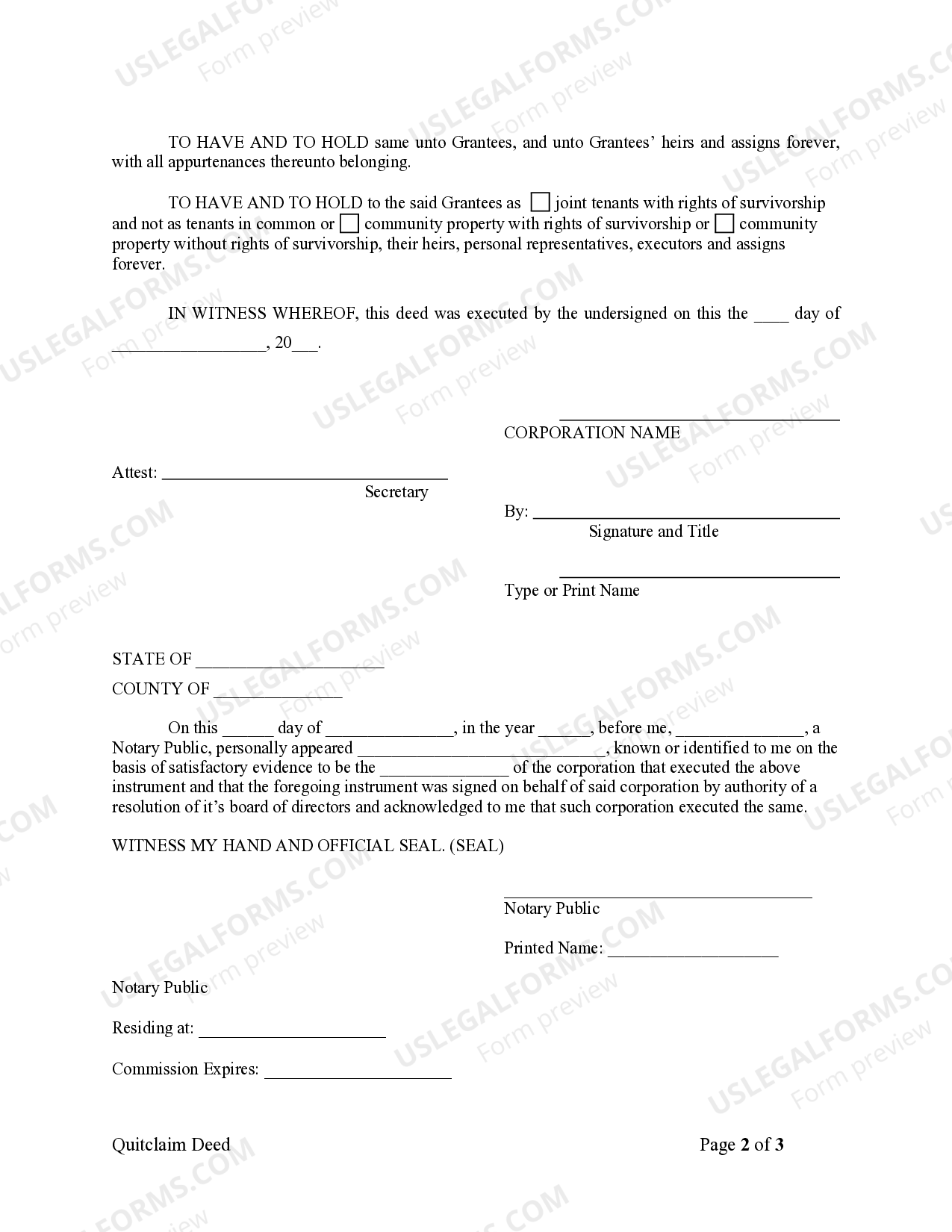 Idaho Quitclaim Deed from Corporation to Husband and Wife | US Legal Forms