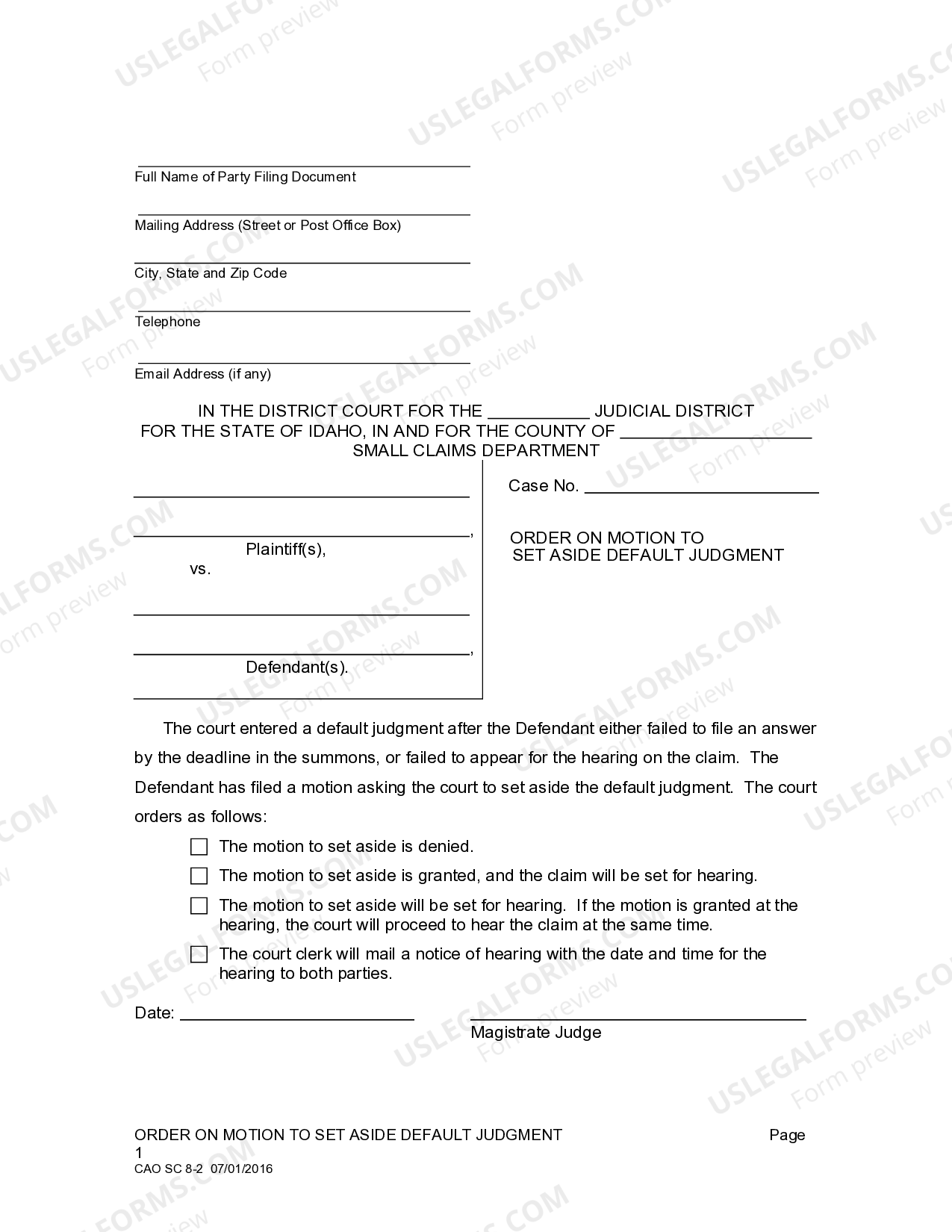 Idaho Motion To Intend To Default Judgment Form Form | US Legal Forms