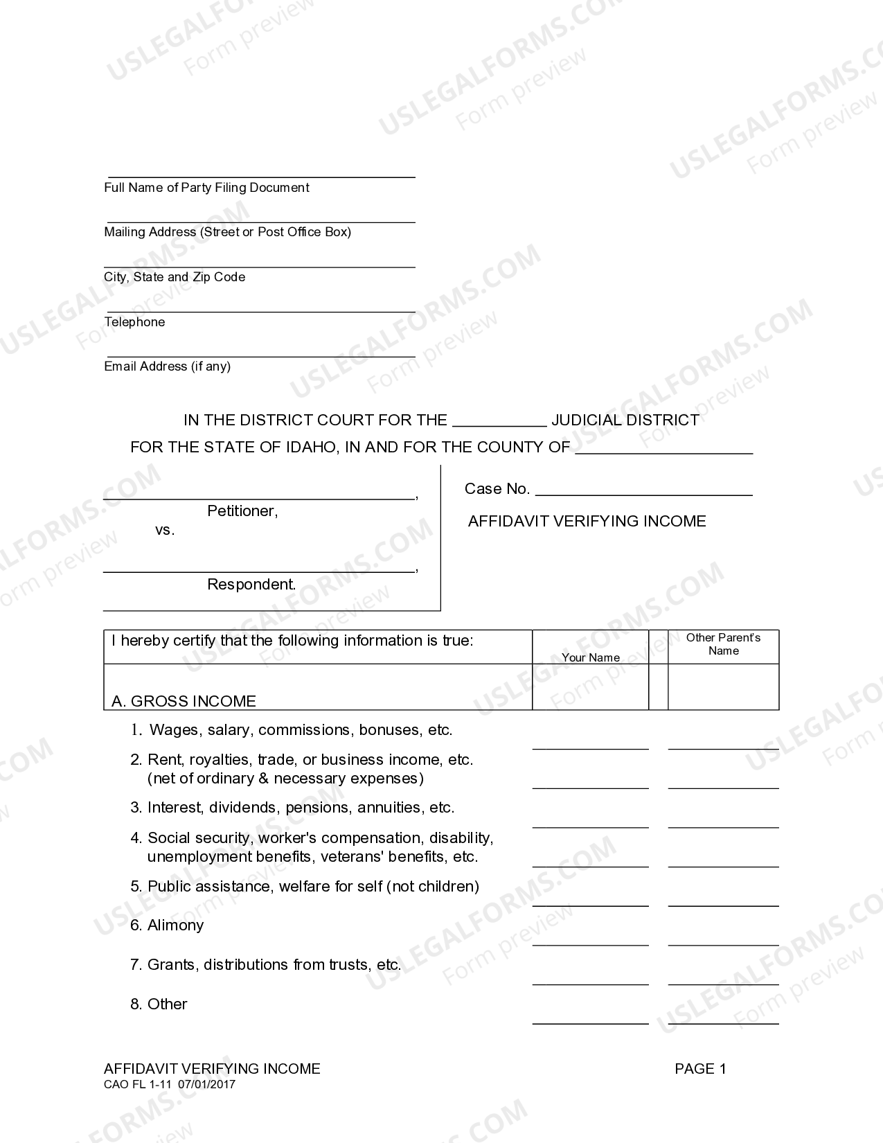 Affidavit For Child Support | US Legal Forms