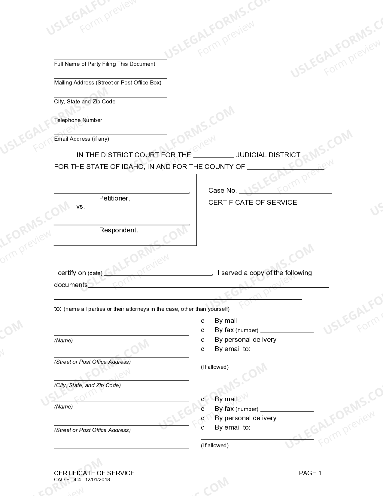 Idaho Certificate of Service | US Legal Forms