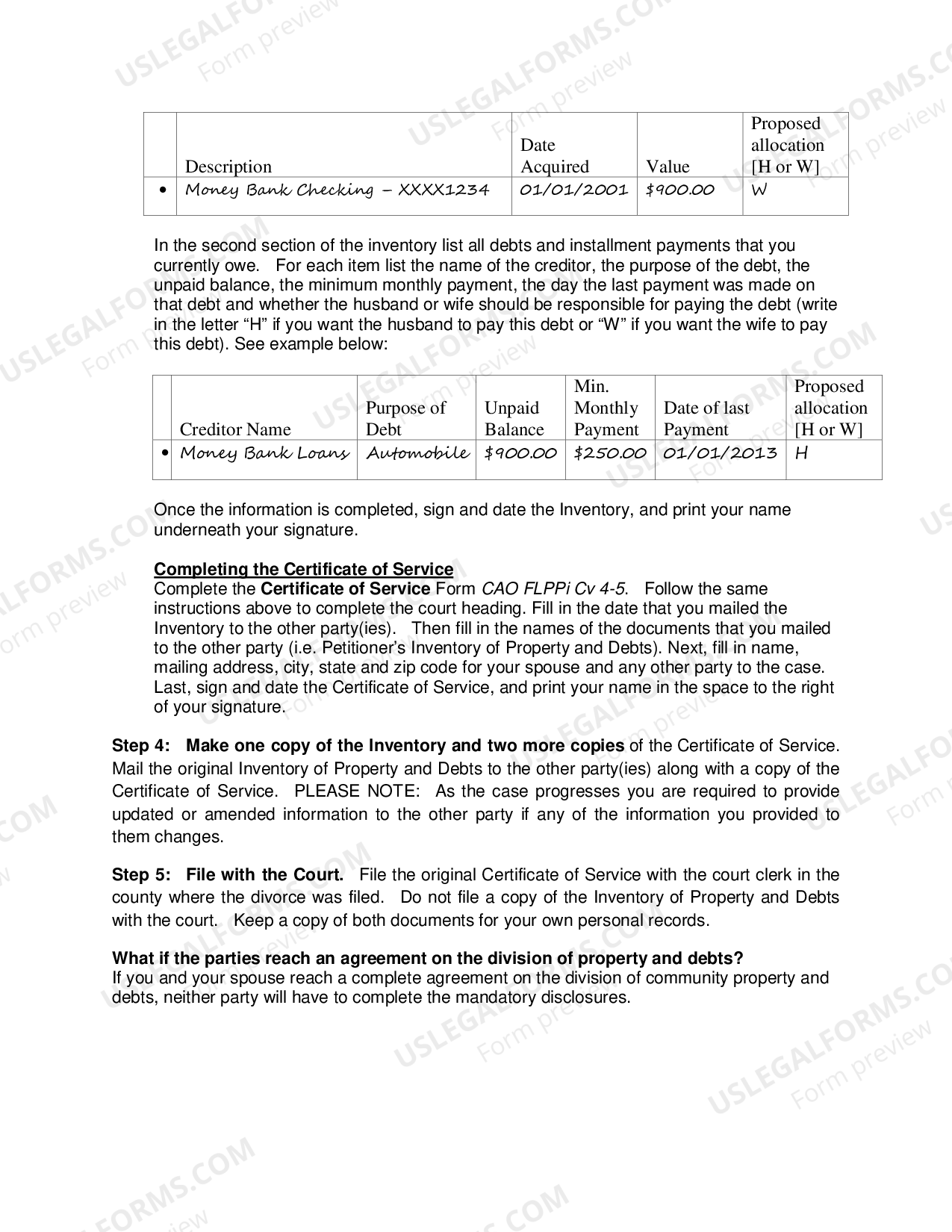 Idaho Instructions for Inventory of Property and Debts for Divorce | US ...