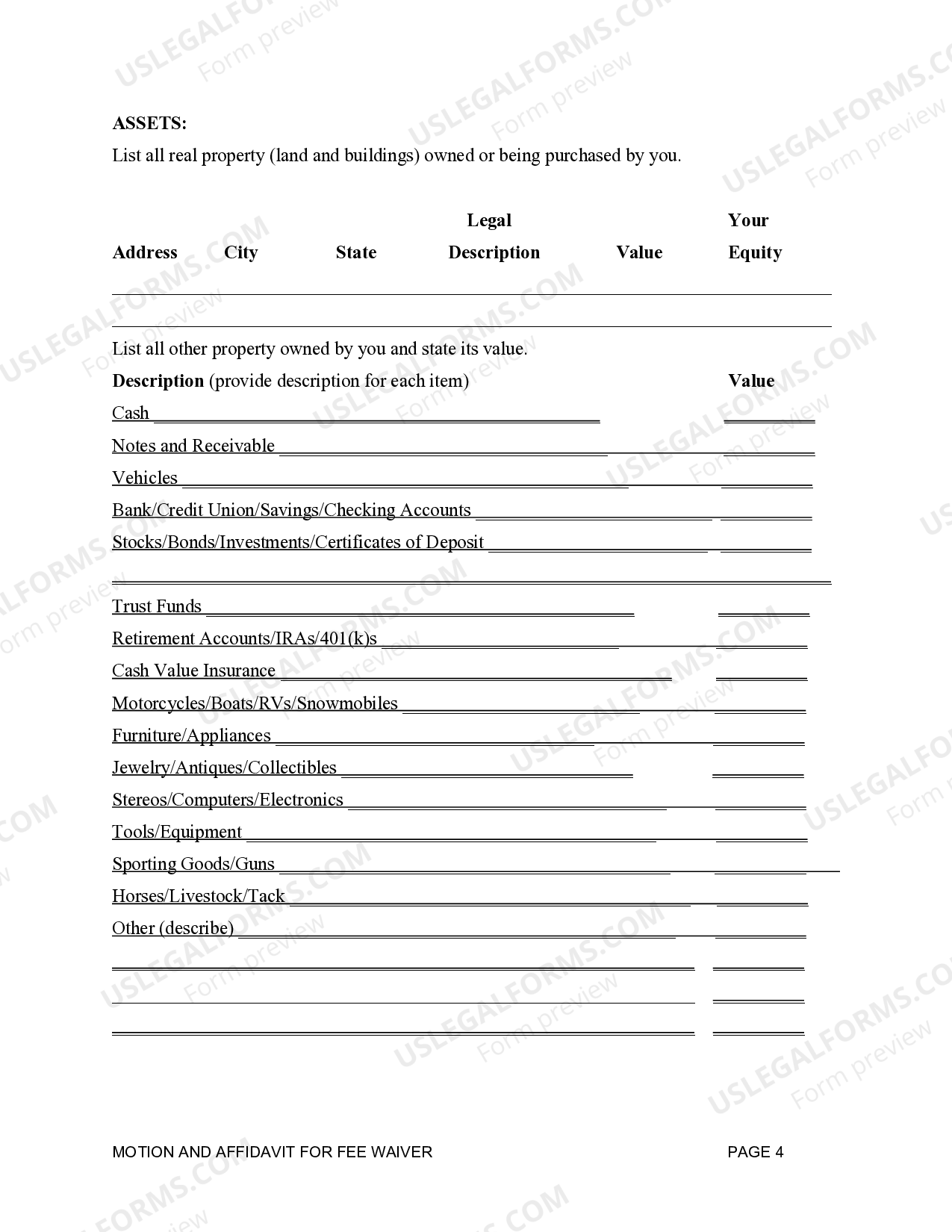 Idaho Motion and Affidavit for Fee Waiver | US Legal Forms