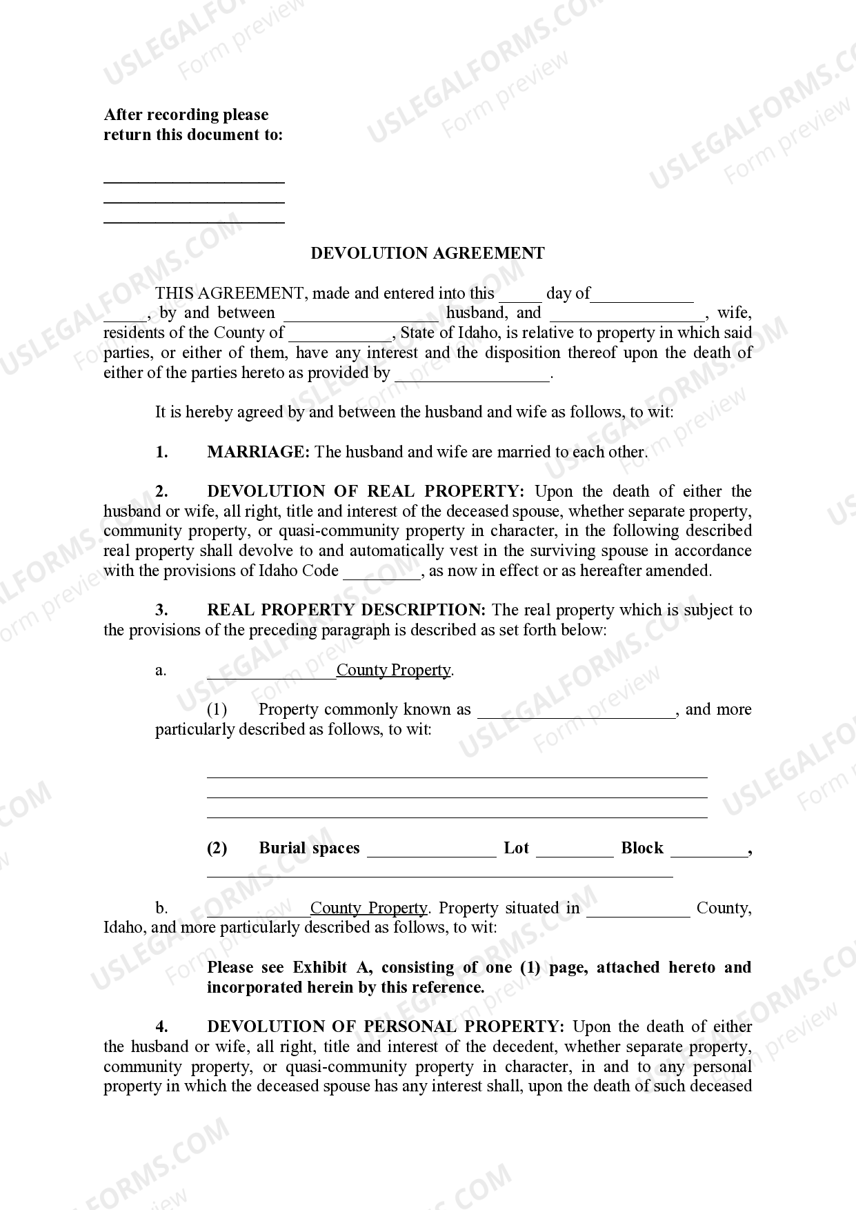 Idaho Devolution Agreement | US Legal Forms