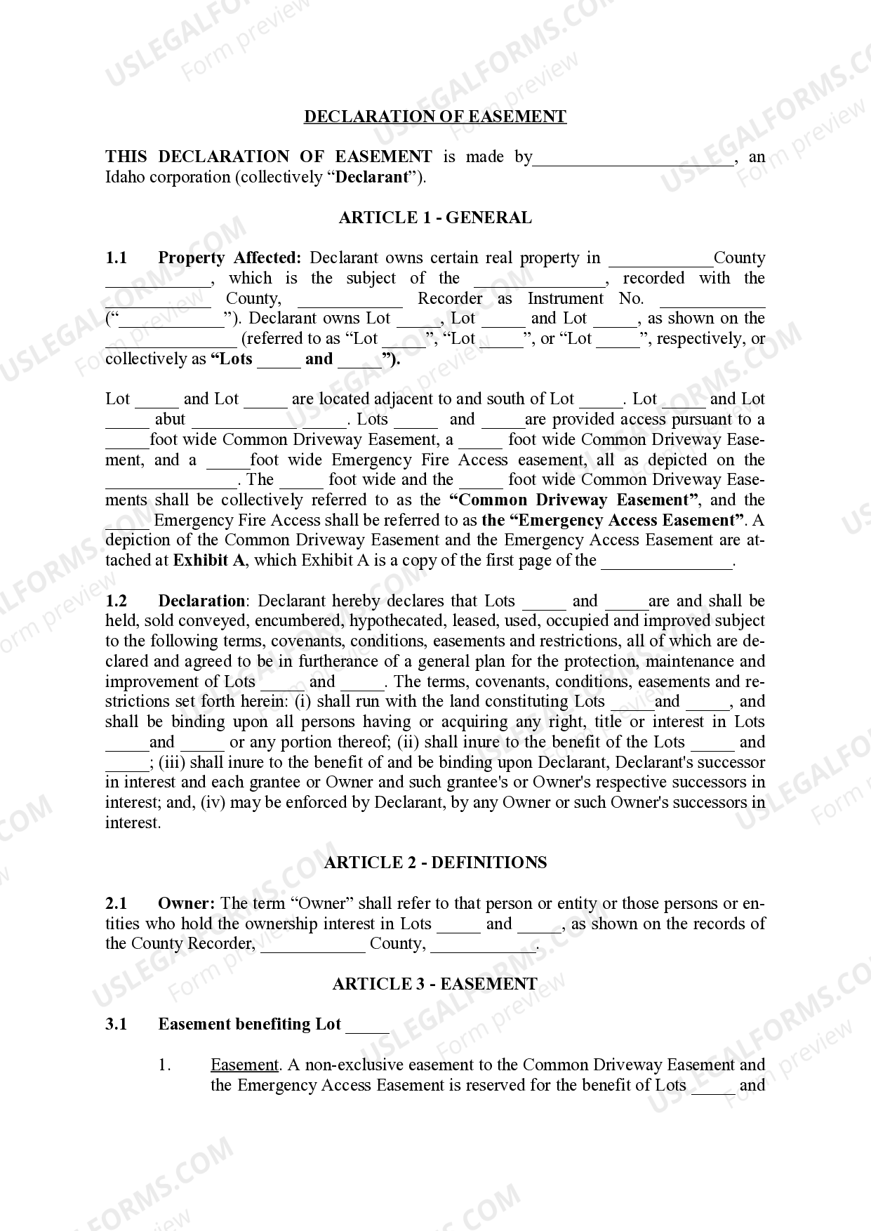 Idaho Declaration of Easement | US Legal Forms