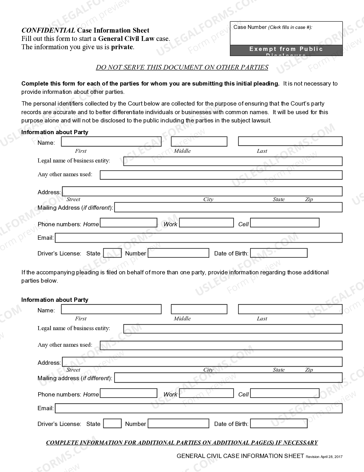 Idaho General Civil Case Information Sheet | US Legal Forms
