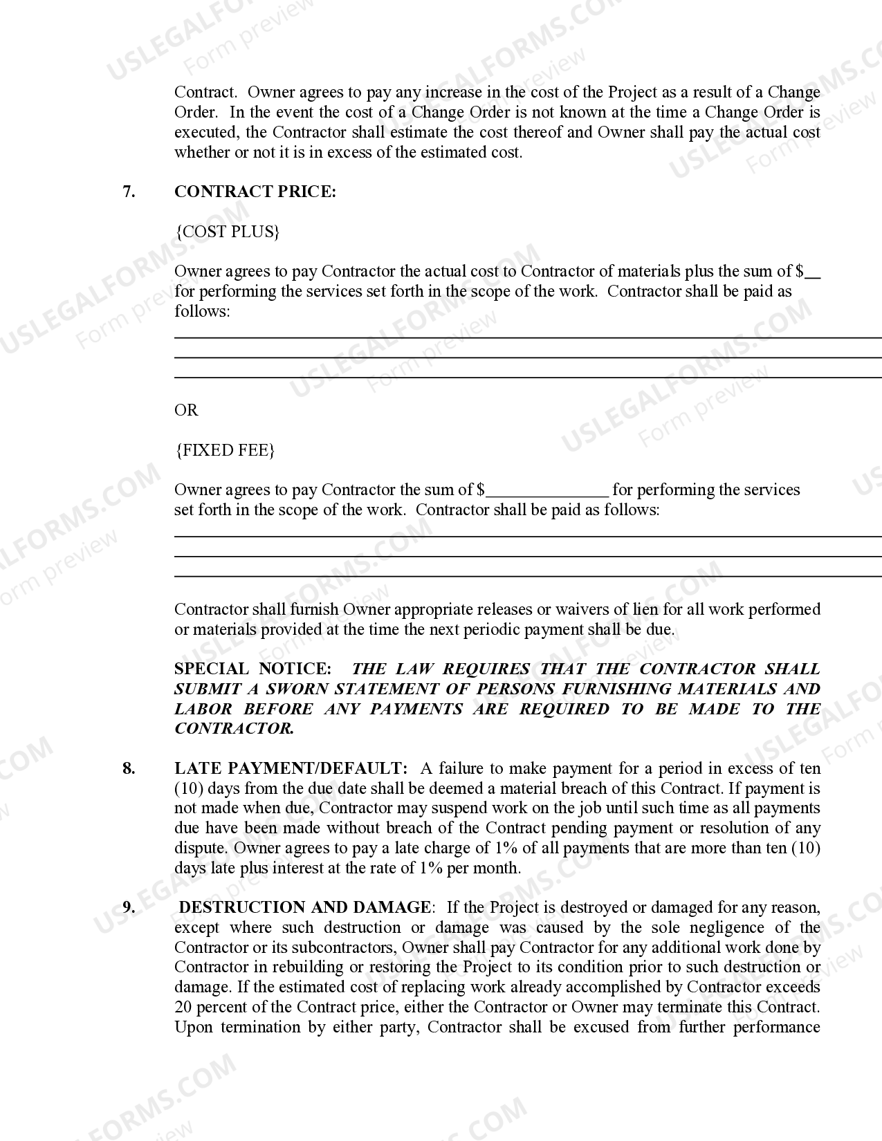 Illinois Trim Carpenter Contract for Contractor | US Legal Forms