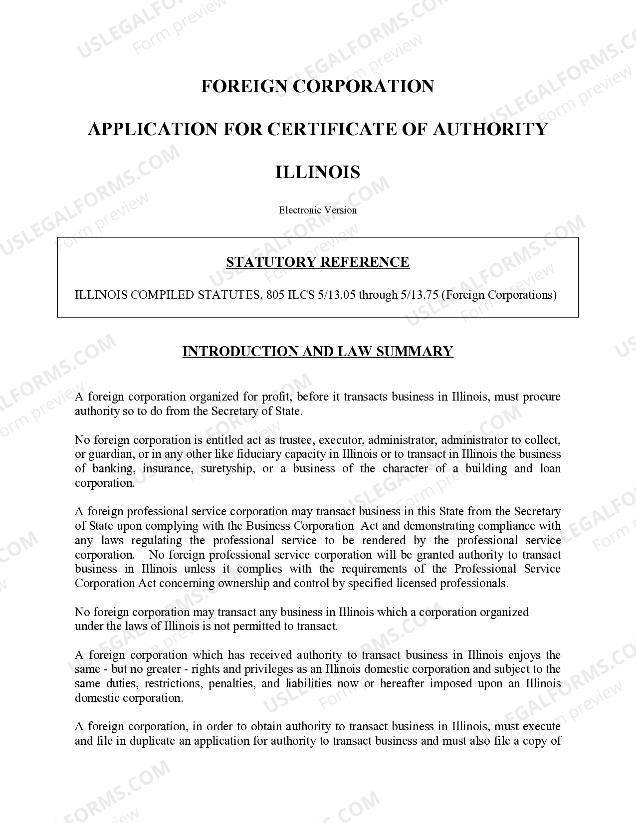 Illinois Registration of Foreign Corporation - Illinois Foreign Entity ...