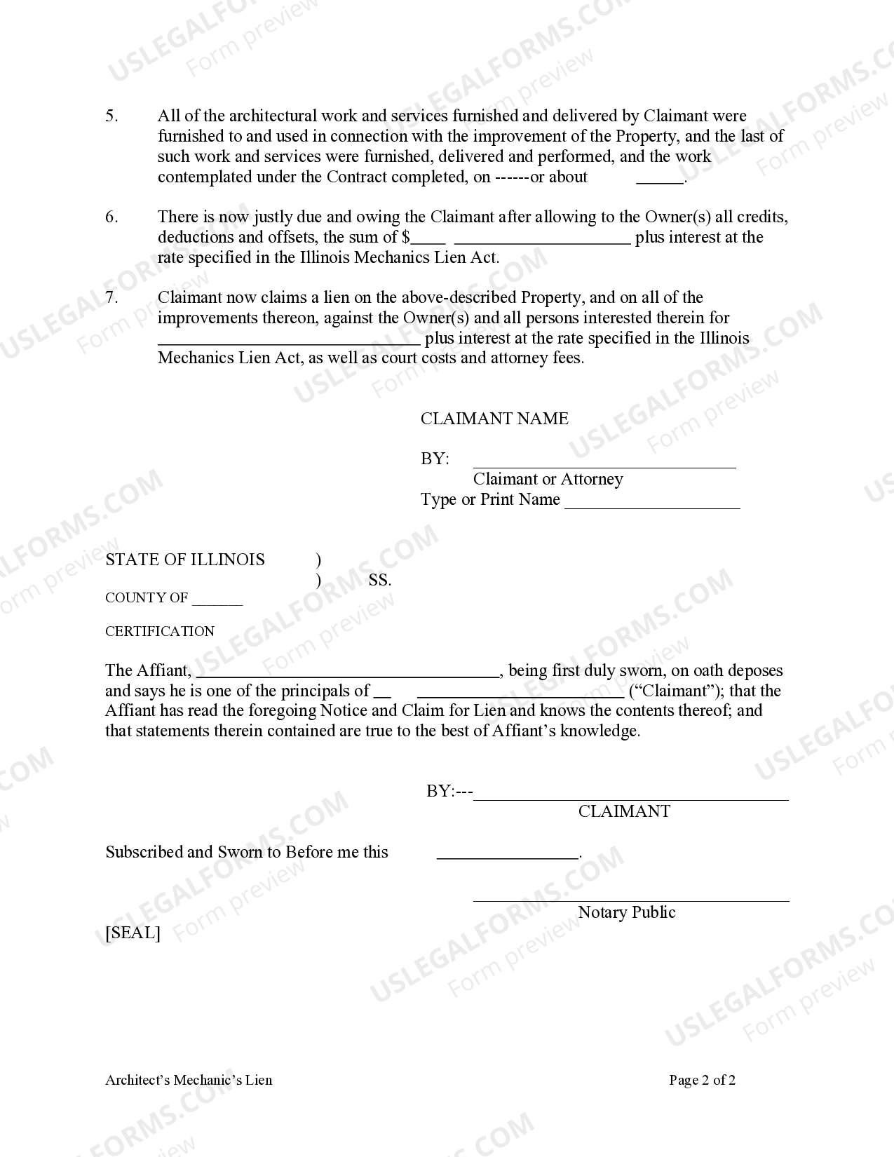 Illinois Architect - Mechanic's Lien - Notice and Claim - Notice Claim ...