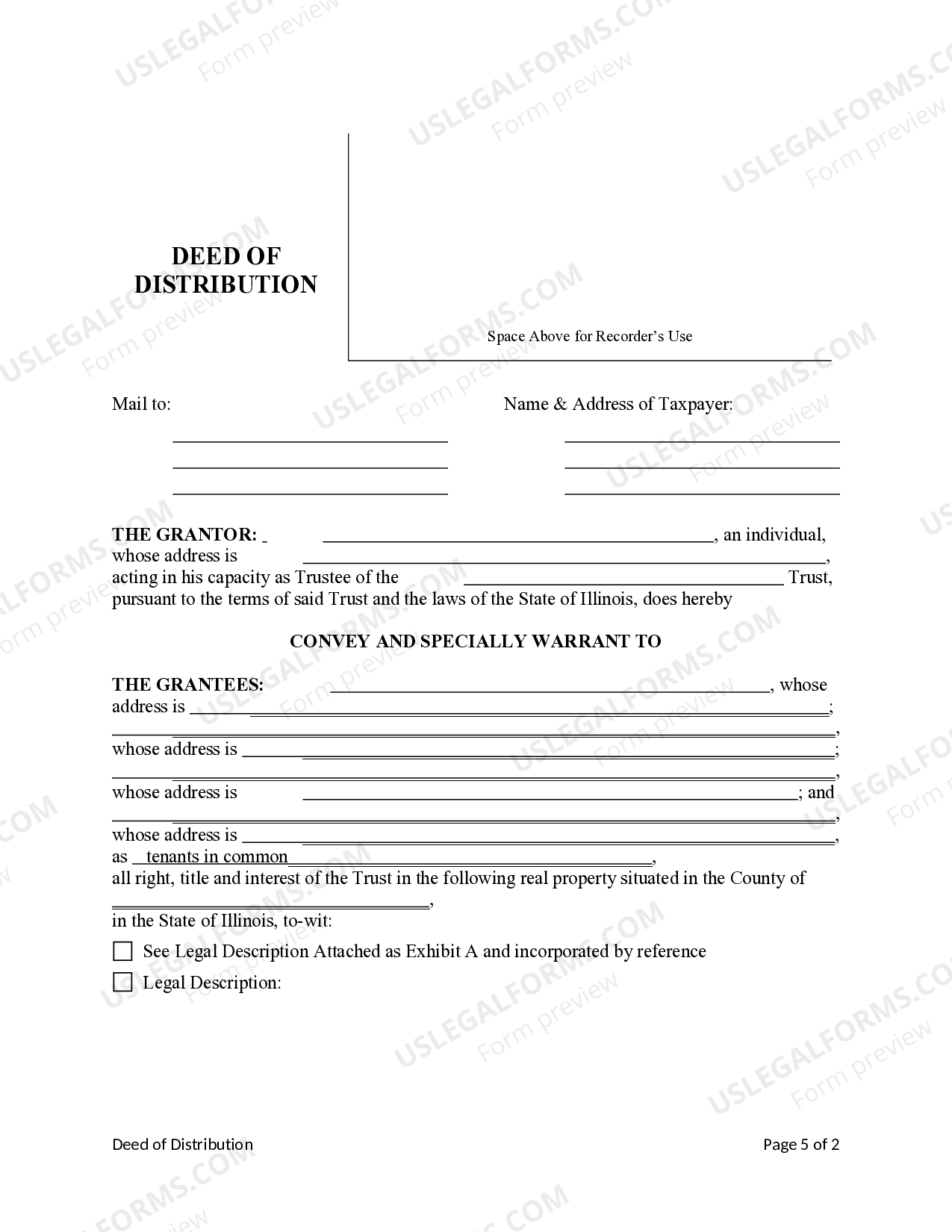 Illinois Deed of Distribution from Trust to Four Individuals - Deed ...