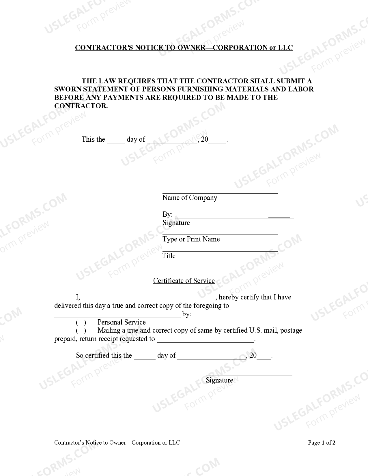 Illinois Contractor's Notice to Owner about Disclosure of Labor and ...