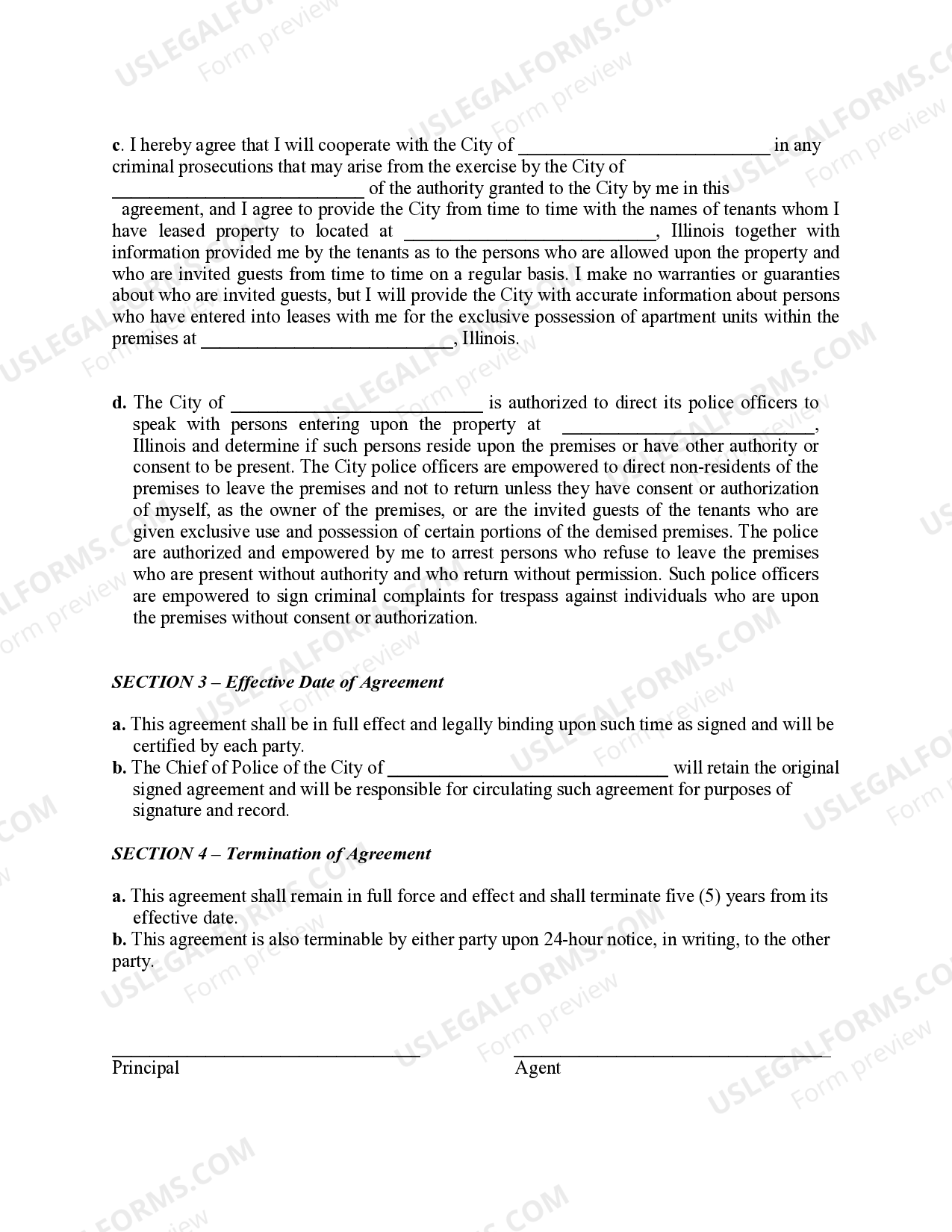 Illinois Police Department Agency Agreement | US Legal Forms