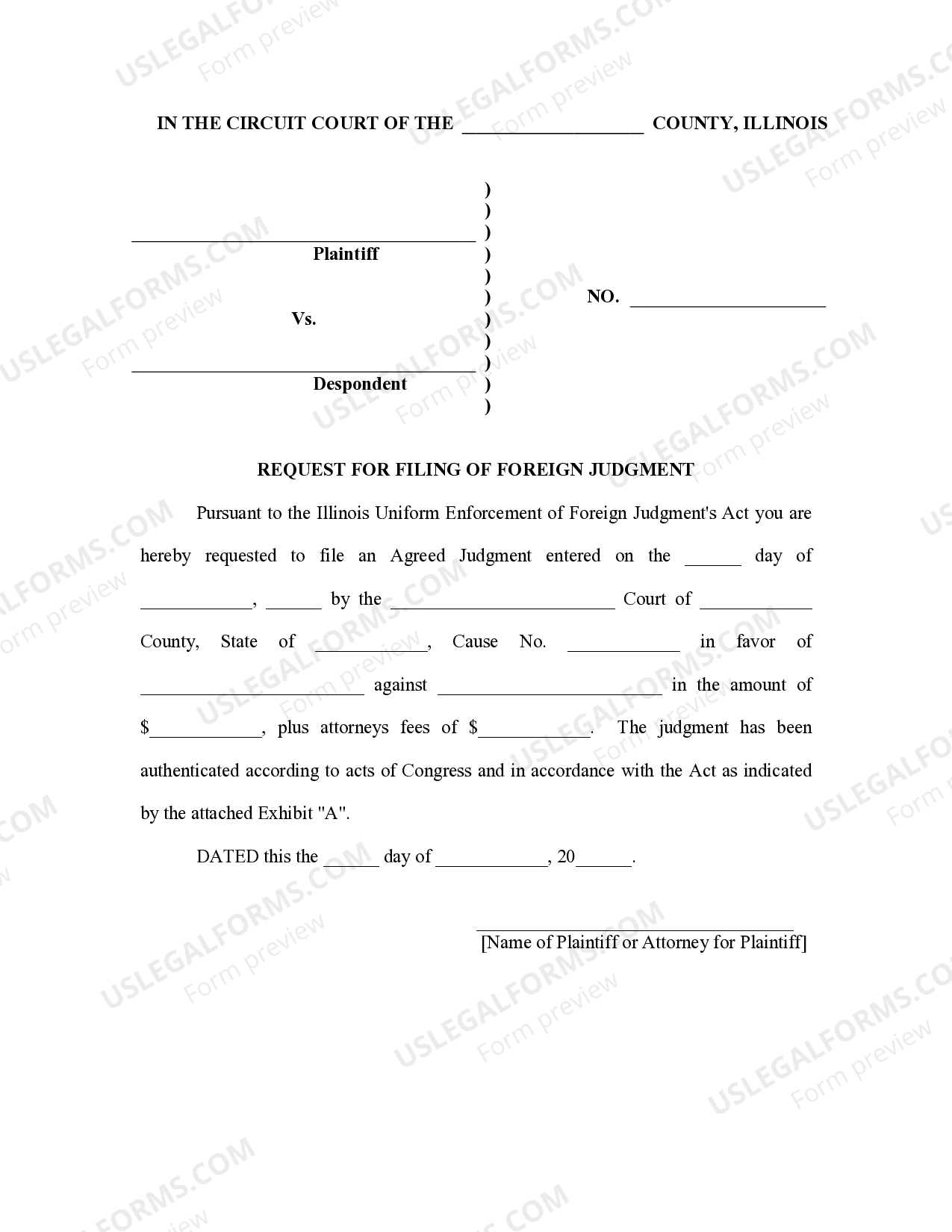 Illinois Foreign Judgment Enrollment | US Legal Forms