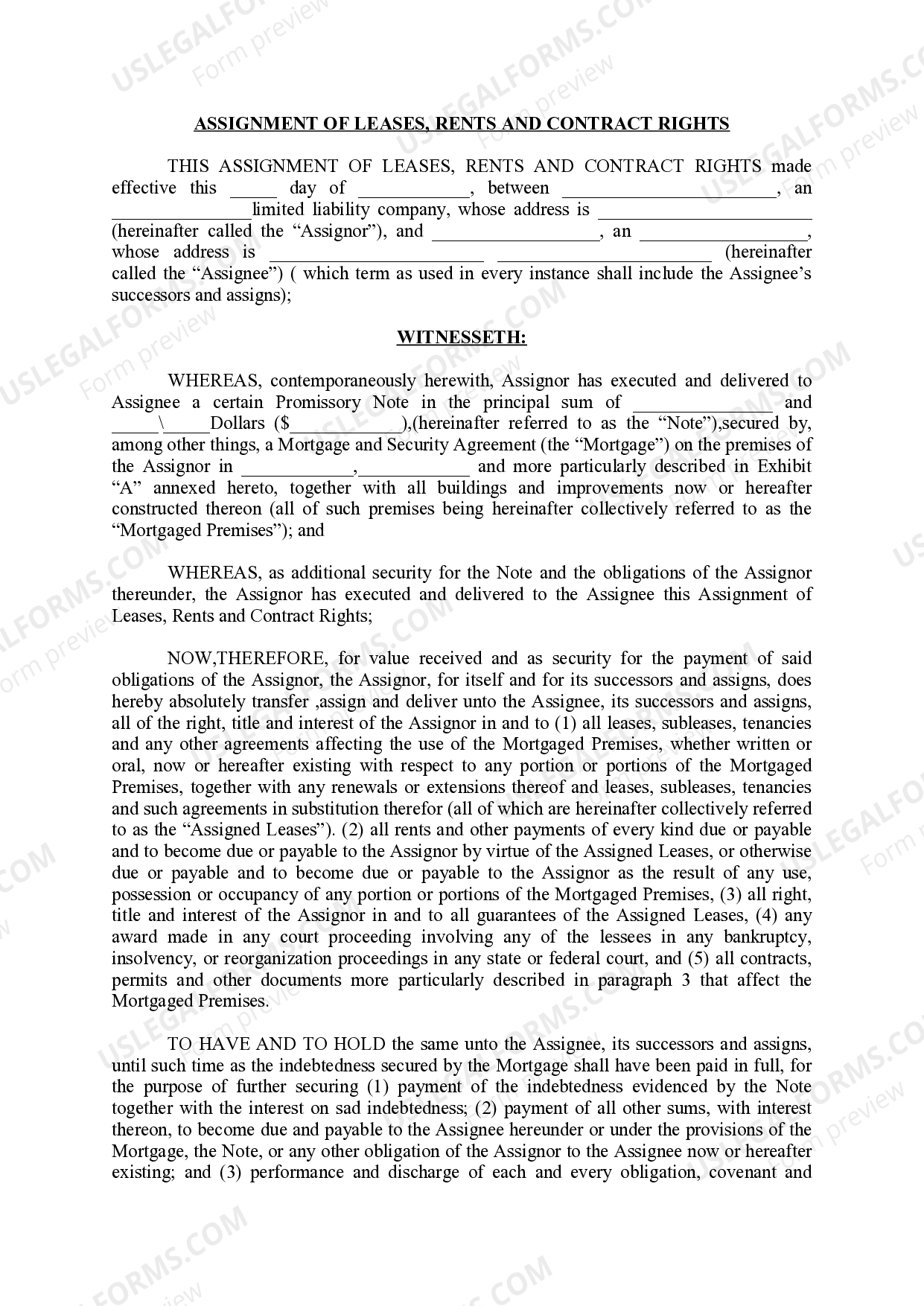 Illinois Assignment of Leases, Rents and Contract Rights | US Legal Forms