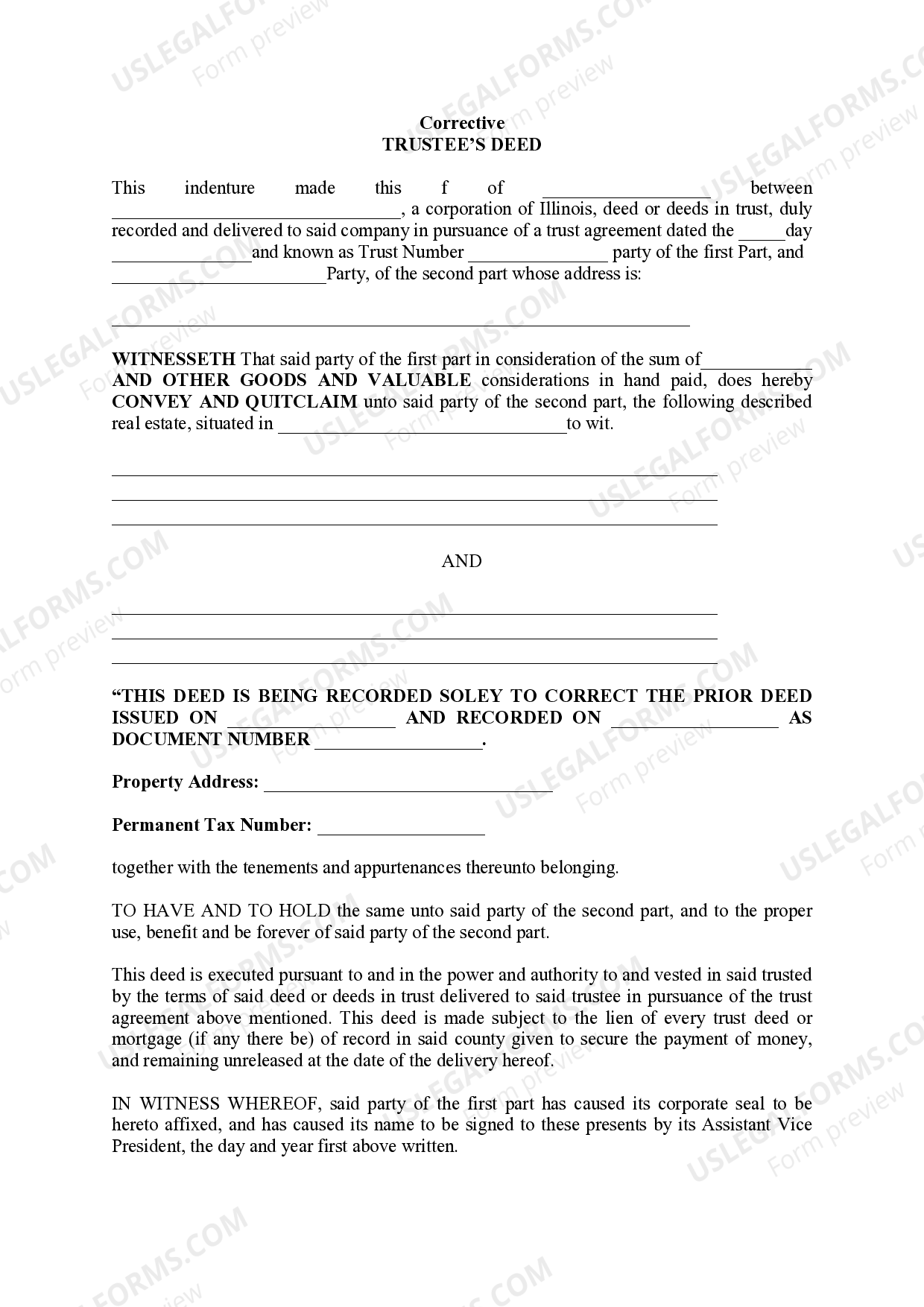 Illinois Corrective Trustee’s Deed | US Legal Forms
