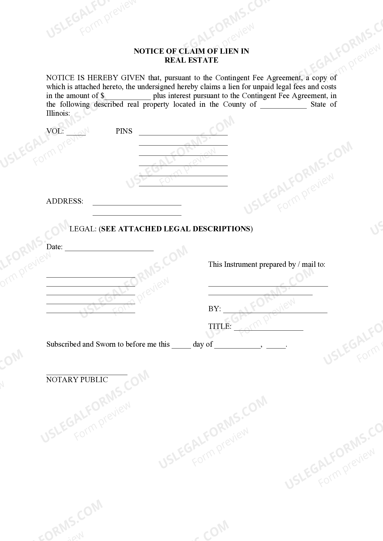 Illinois Notice of Claim of Lien | US Legal Forms