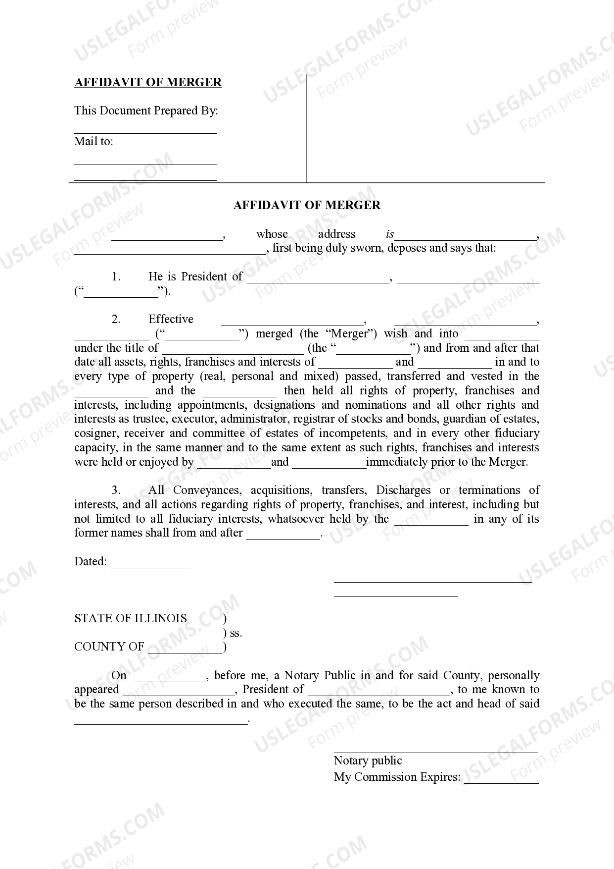 Illinois Affidavit of Merger | US Legal Forms