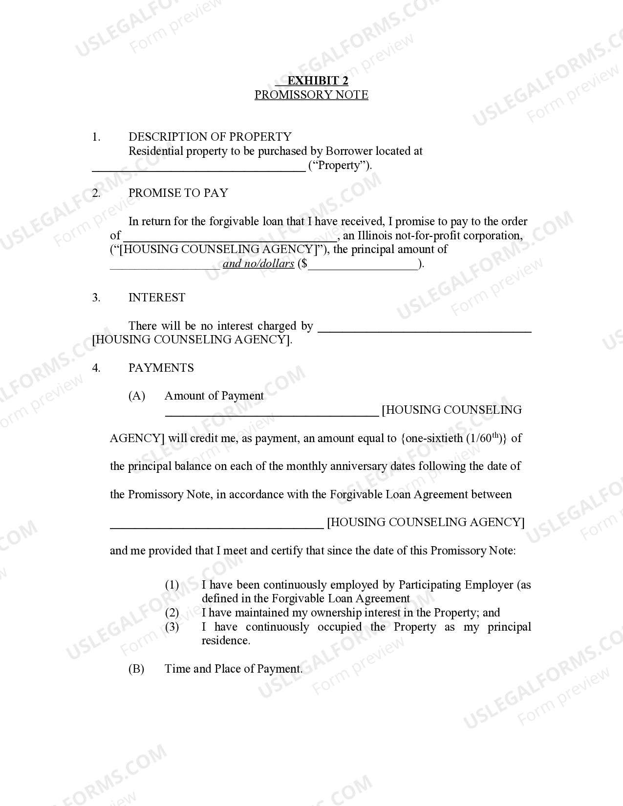 Illinois Forgivable Loan and Promissory Note | US Legal Forms