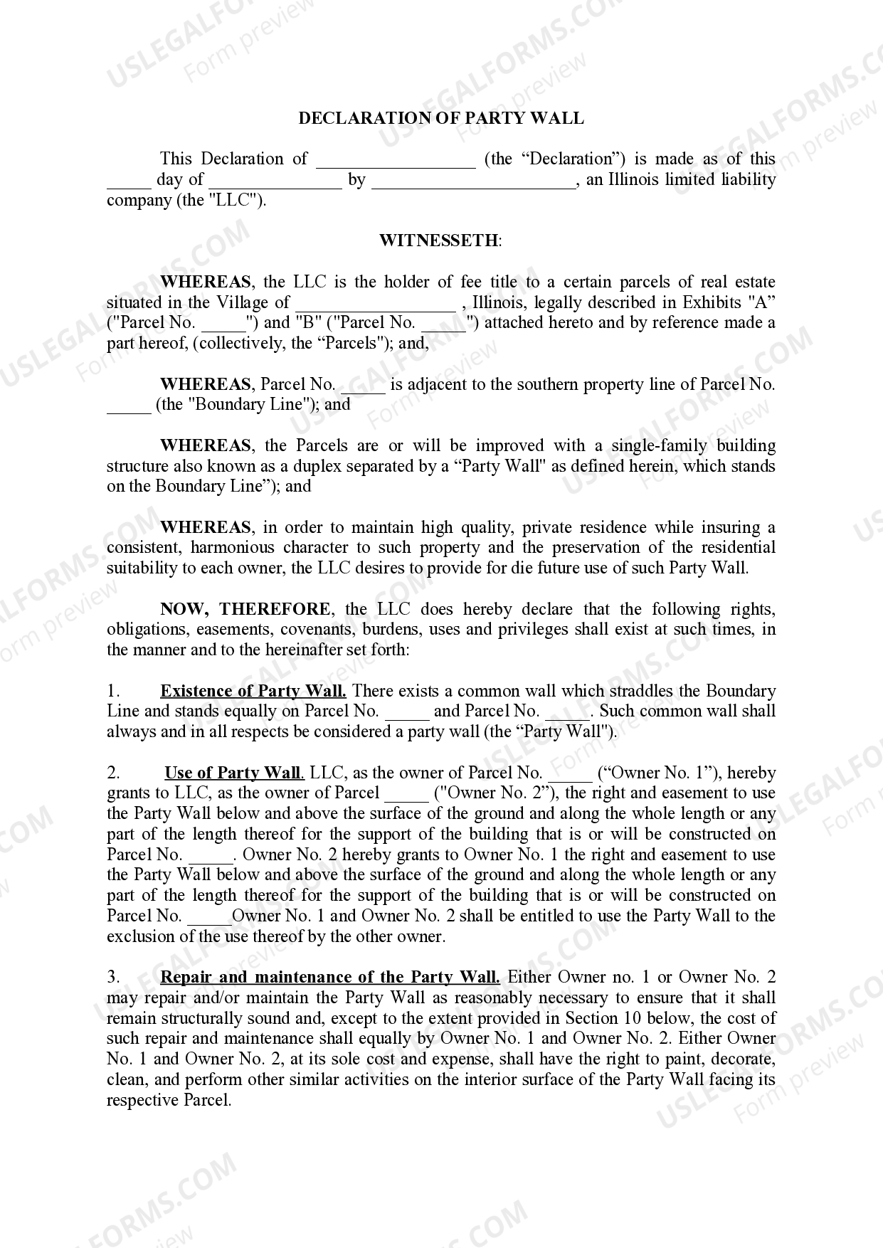 Illinois Declaration of Party Wall | US Legal Forms