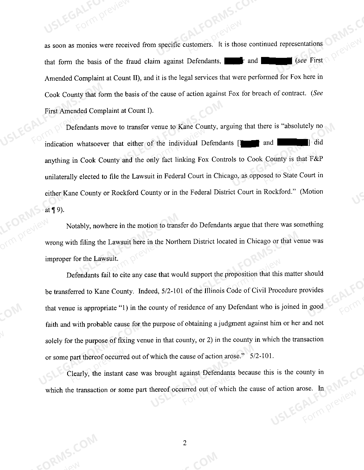 Motion To Transfer Venue Forum Non Conveniens Illinois | US Legal Forms