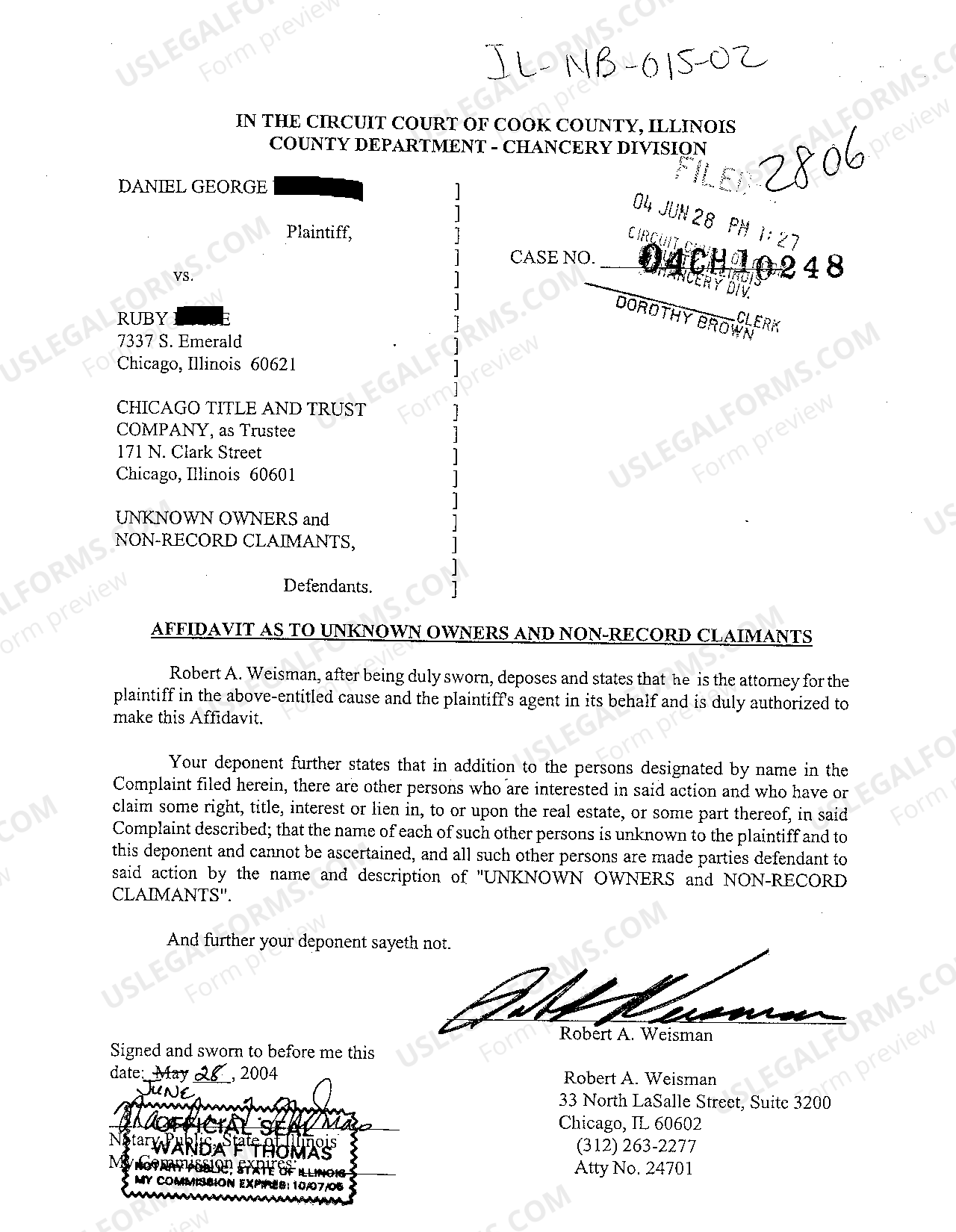 Illinois Affidavit As To Unknown Owners And Non-Record Claimants | US ...