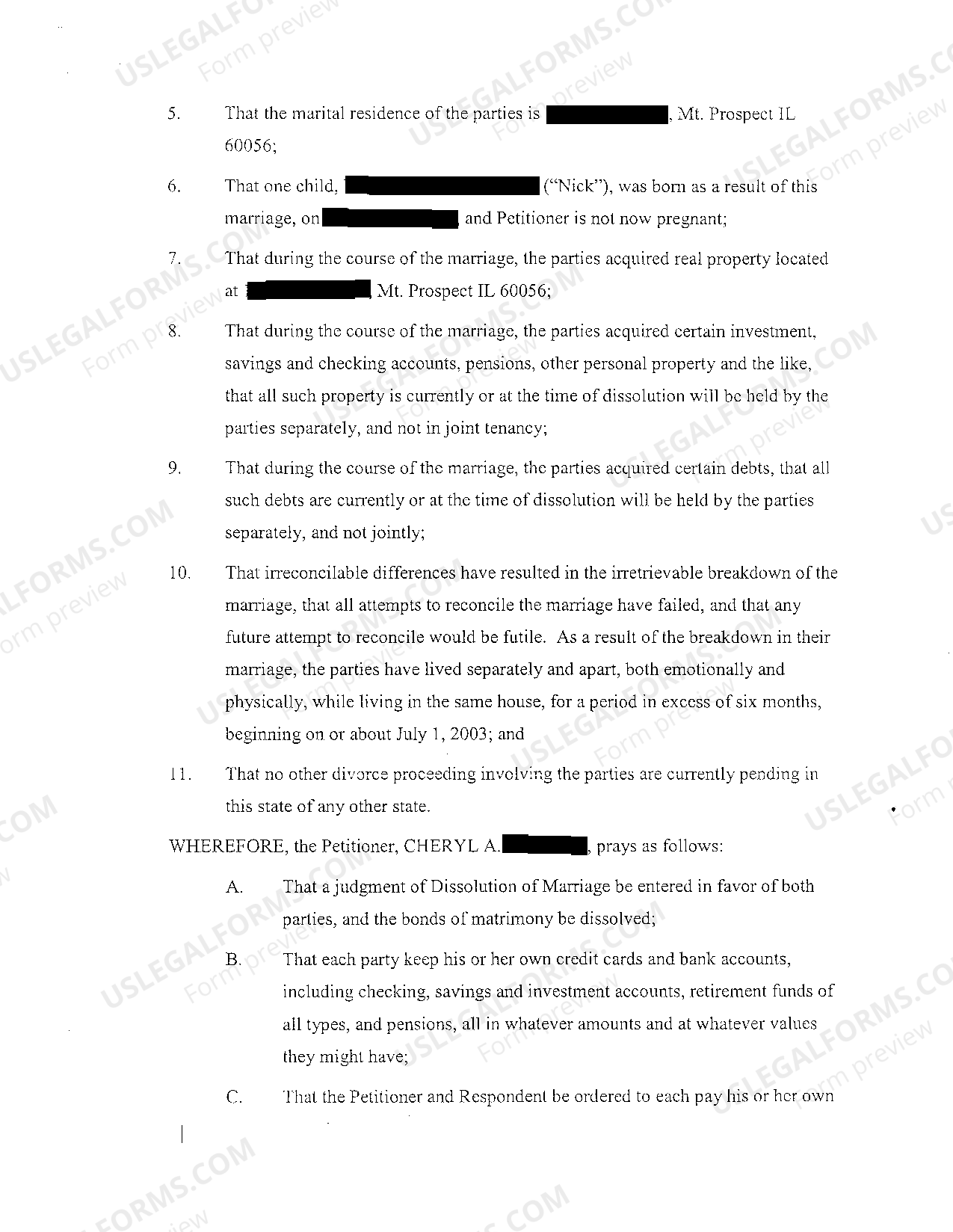 Rockford Illinois Petition For Dissolution Of Marriage | US Legal Forms