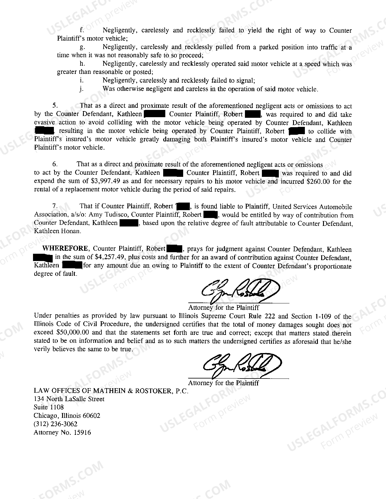 Illinois Counter Claim For Contribution And Property Damage | US Legal ...