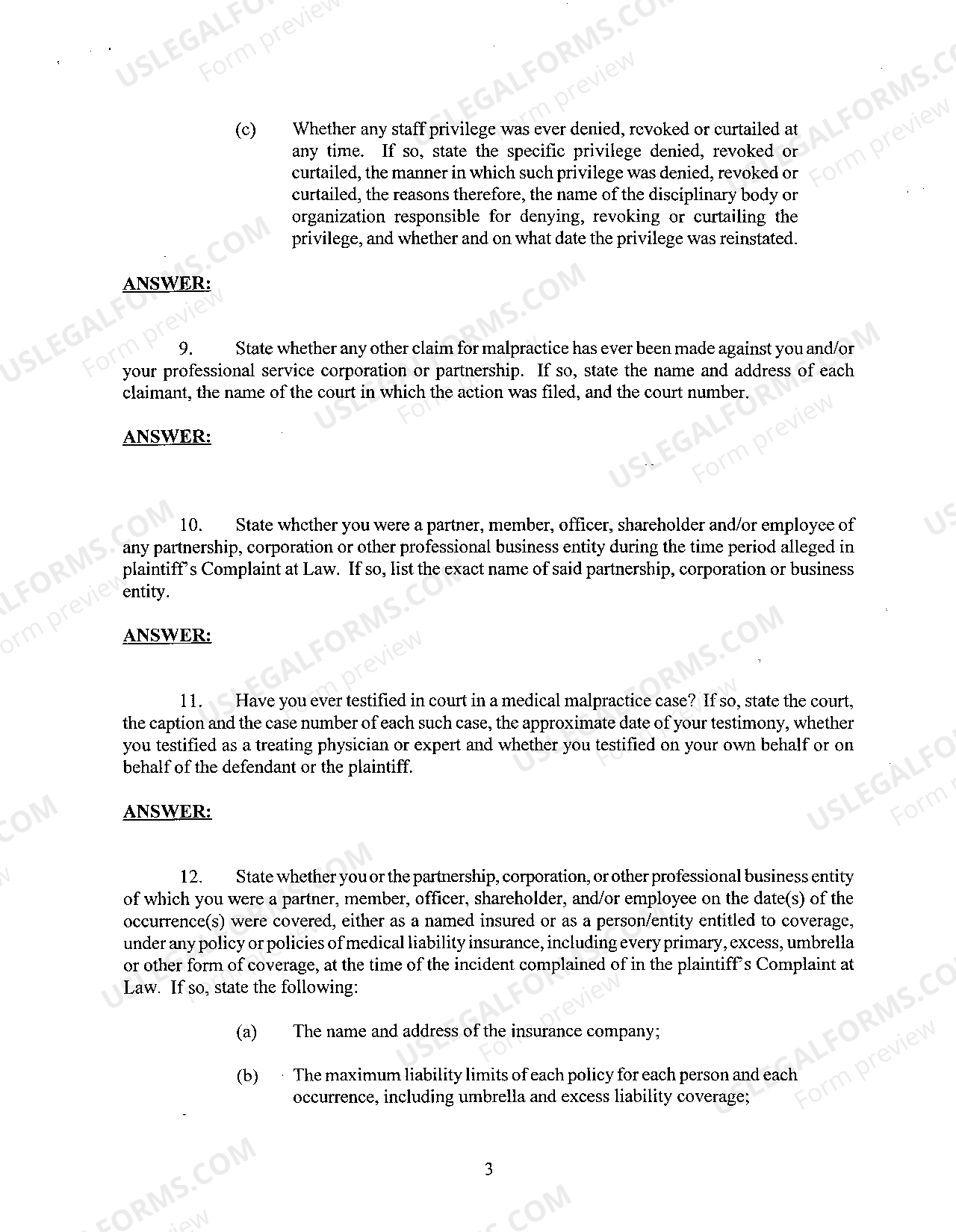 Illinois Interrogatories to Defendant Doctor | US Legal Forms