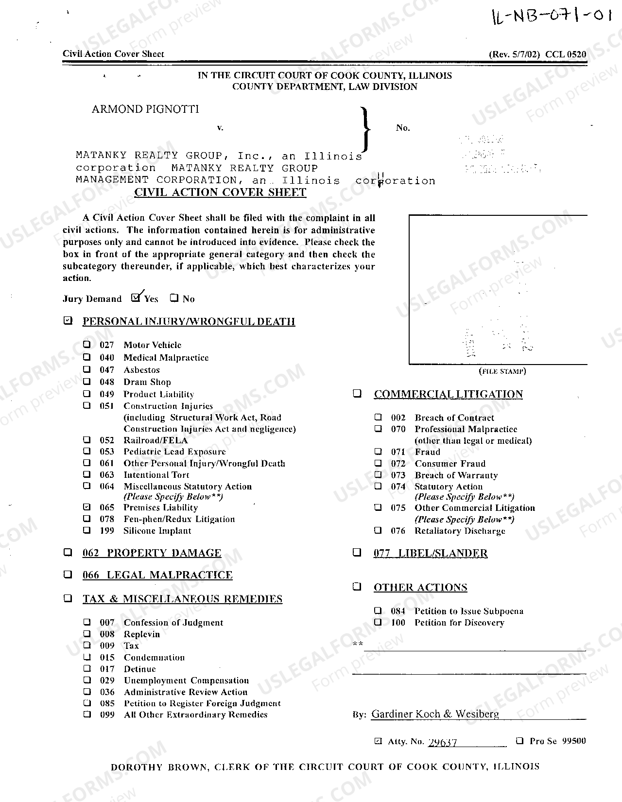 Illinois Civil Action Cover Sheet | US Legal Forms