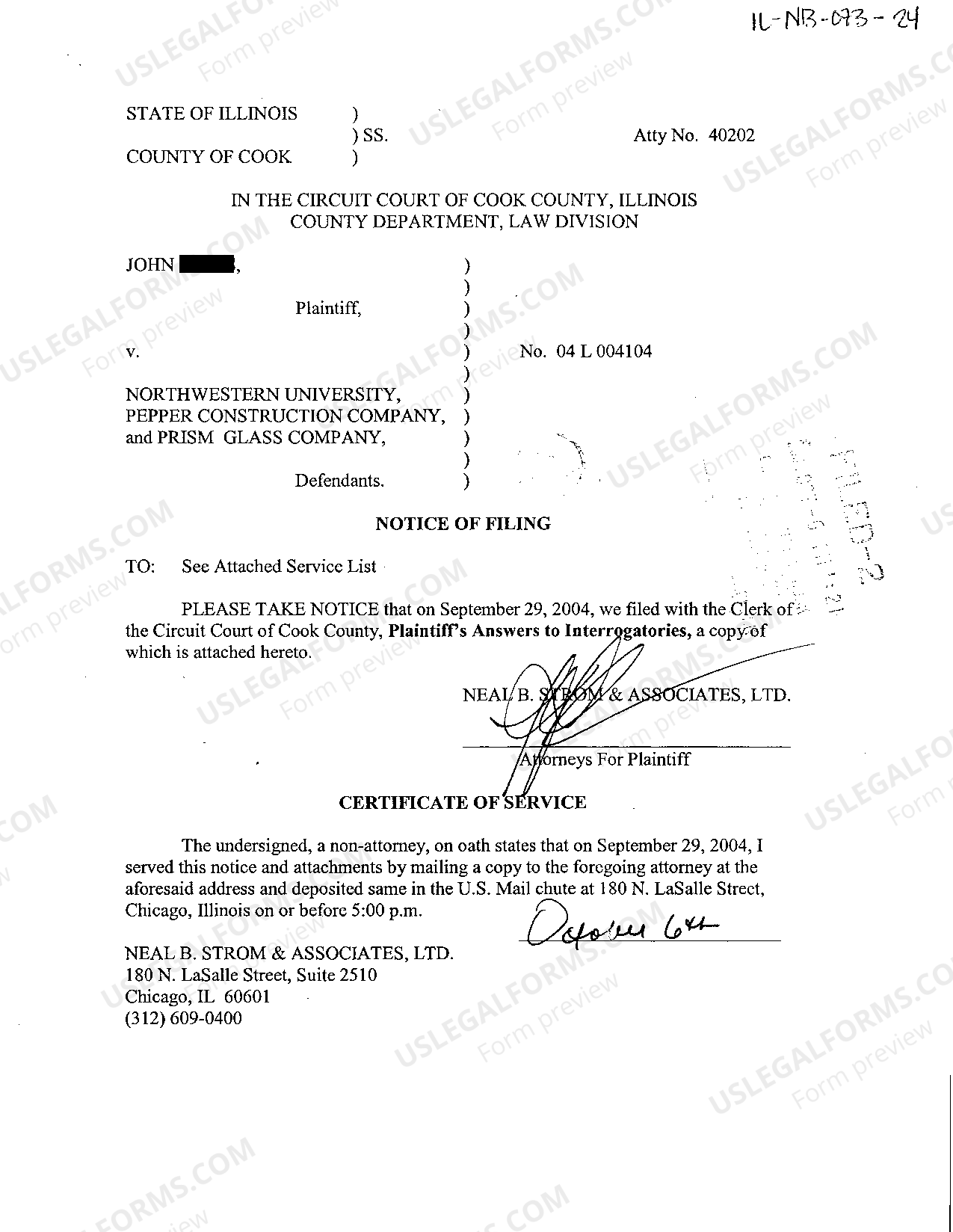 Illinois Notice of Filing Plaintiff's Answers to Interrogatories | US ...