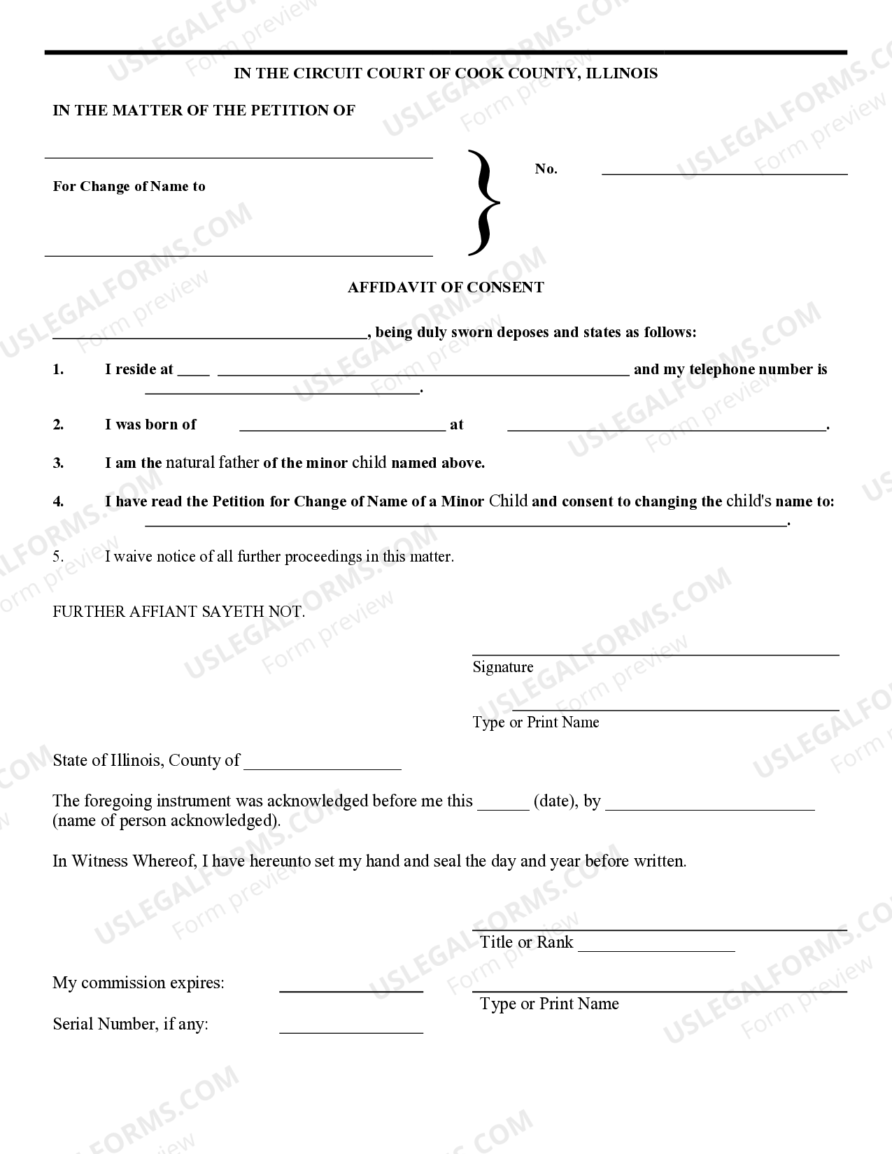 Illinois Affidavit of Consent | US Legal Forms