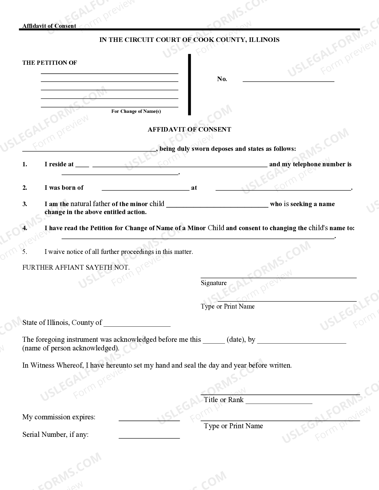 Illinois Affidavit of Consent | US Legal Forms