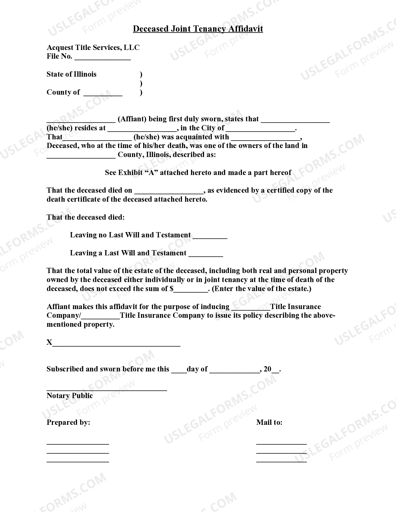 Illinois Decesead Joint Tenancy Affidavit | US Legal Forms